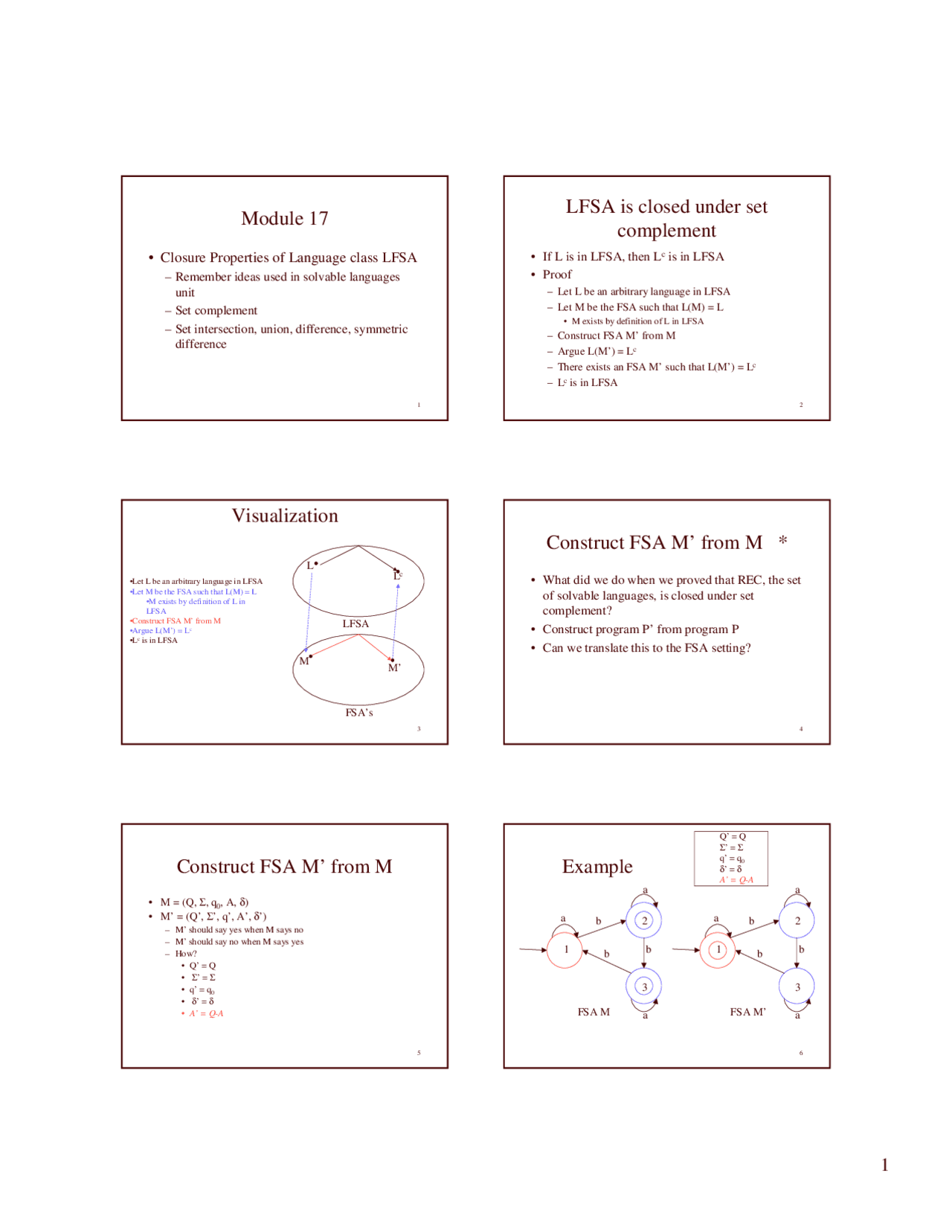 Closure Properties of Language Class LFSA - Lecture Slides | CSE 460 - Docsity