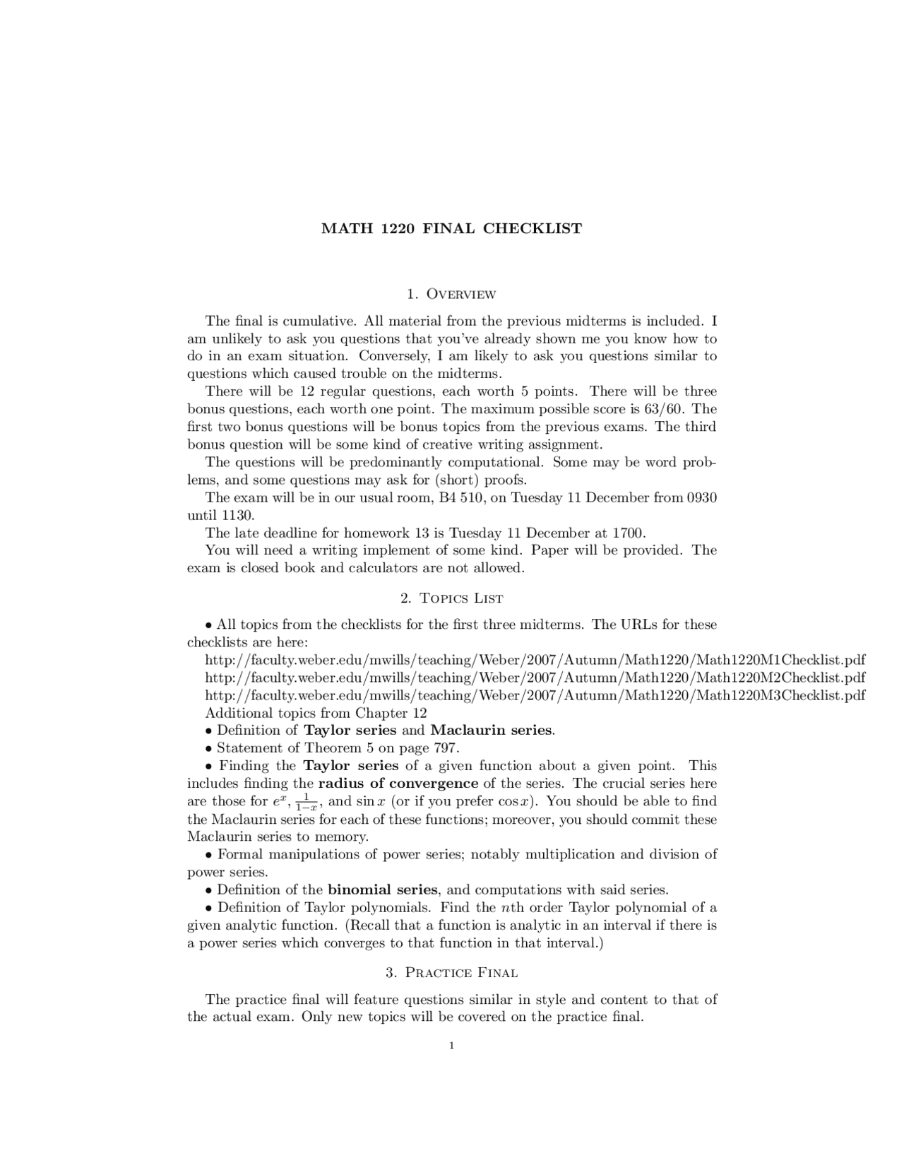 Final Exam Checklist Si Calculus Ii Math 1220 Docsity