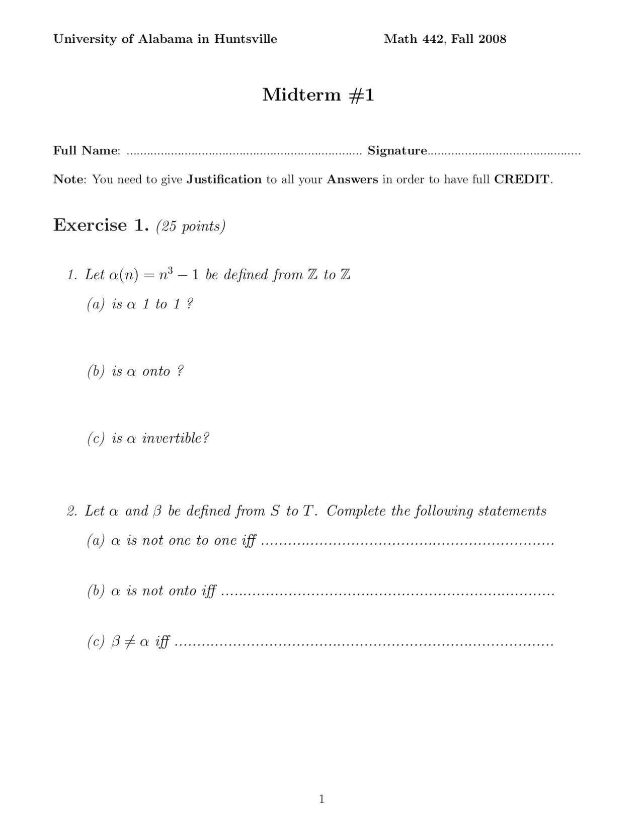 Algebraic Structures Mid Term Exam 5 Exercises To Solve Ma 442 Docsity