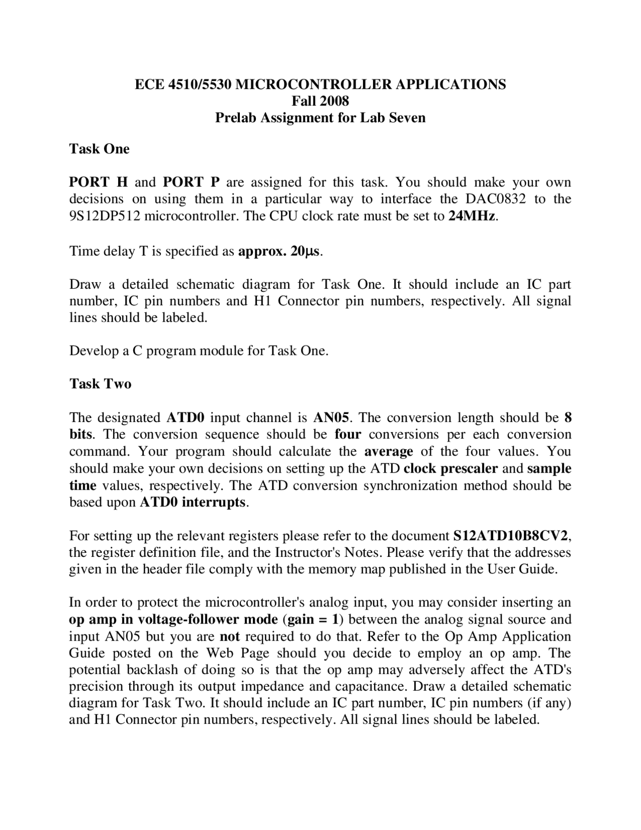 Prelab Assignment 7 Microcontroller Applications Ece 4510 Docsity