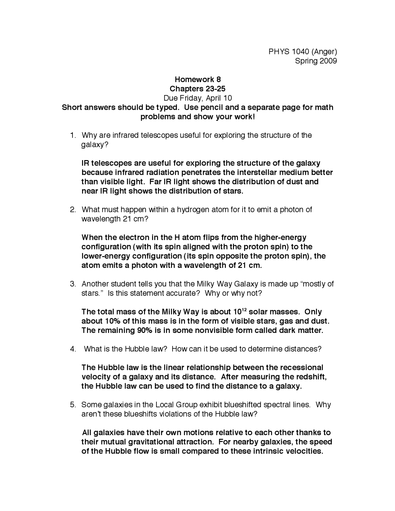 12 Solved Problems On Structure Of Galaxies Assignment 8 Phys 1040