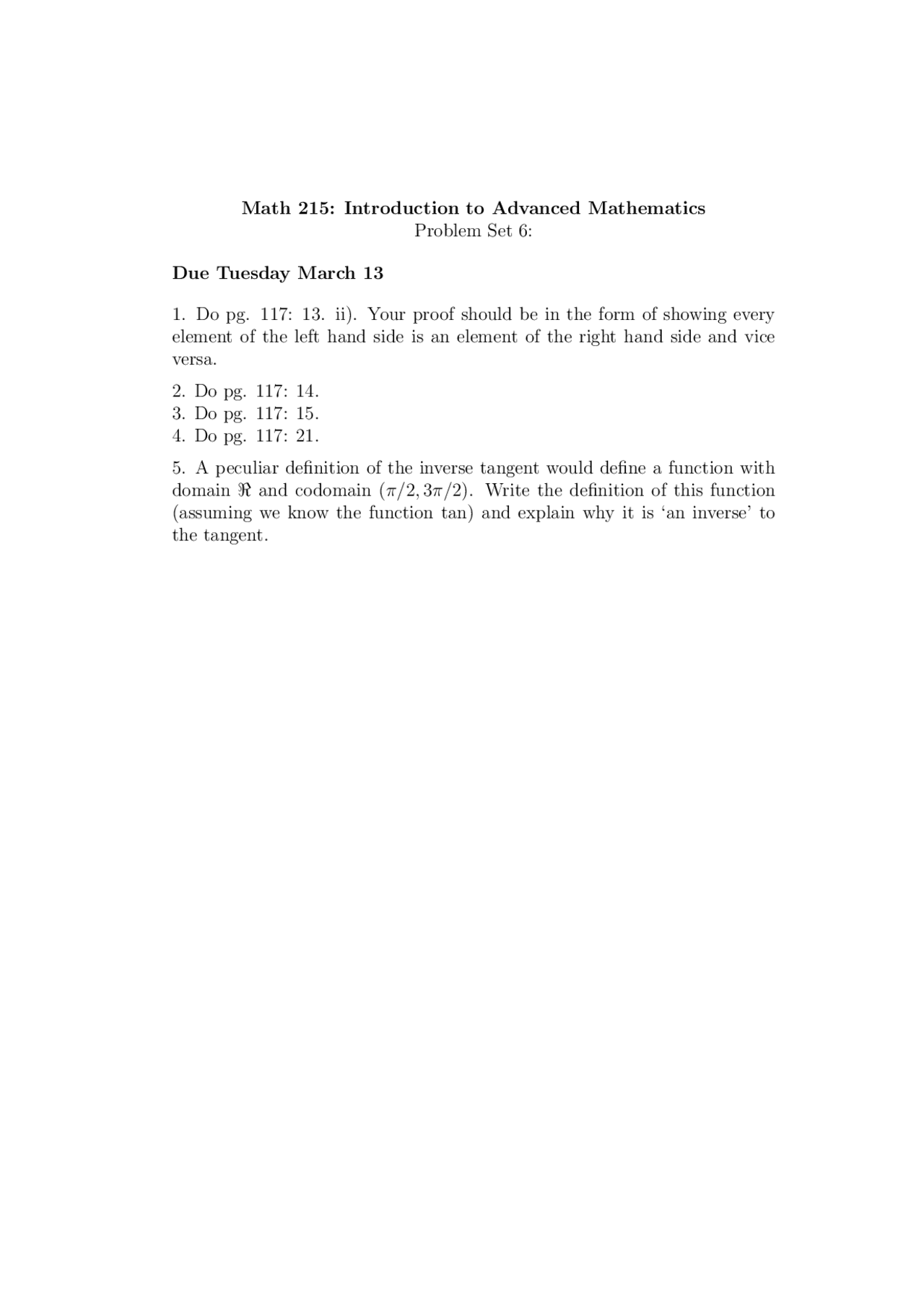 Problem Set 6 Introduction To Advanced Mathematics Math 215 Docsity