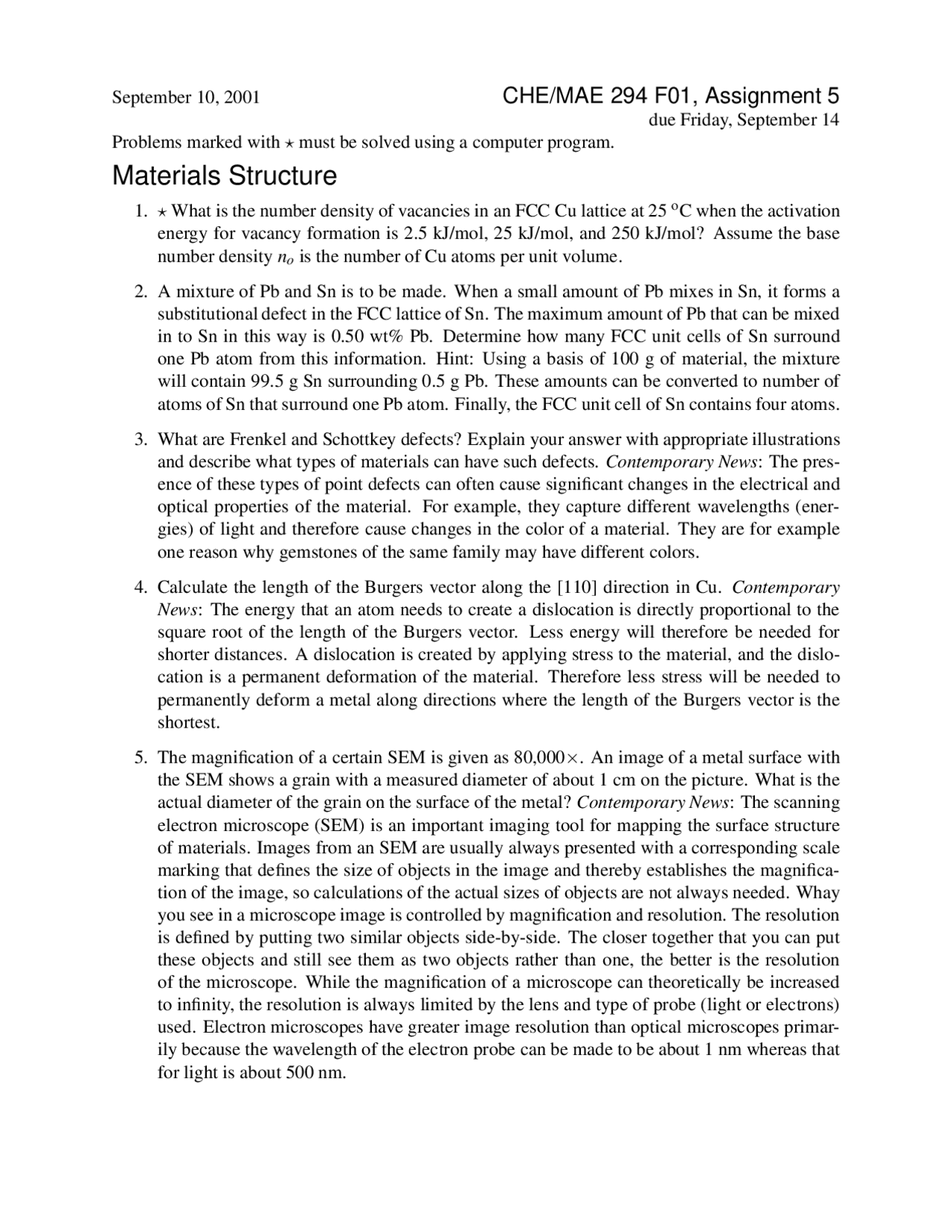 Homework 5 Sample Questions Nature And Properties Of Materials Che
