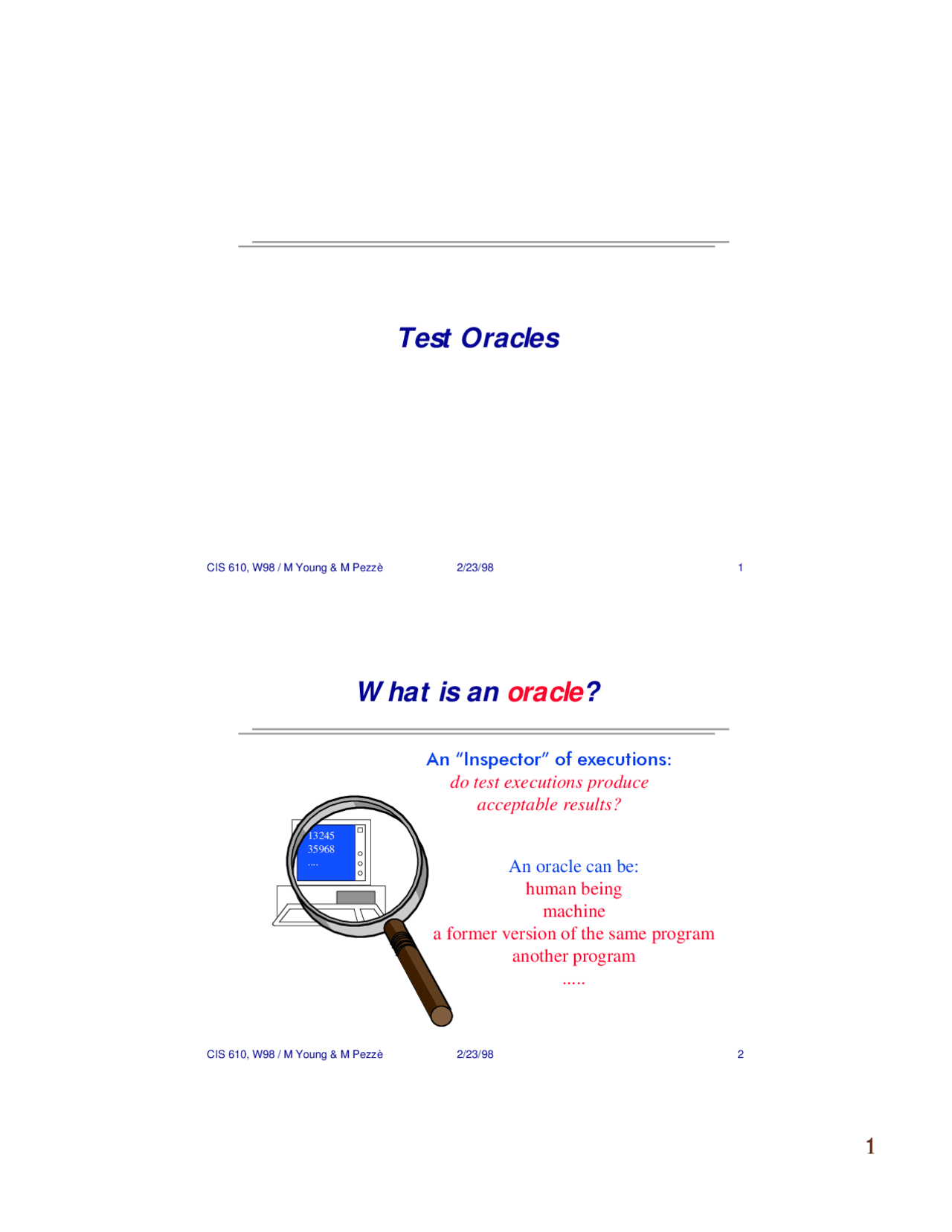 What is an Oracle - Supervised Consulting | CIS 610 - Docsity