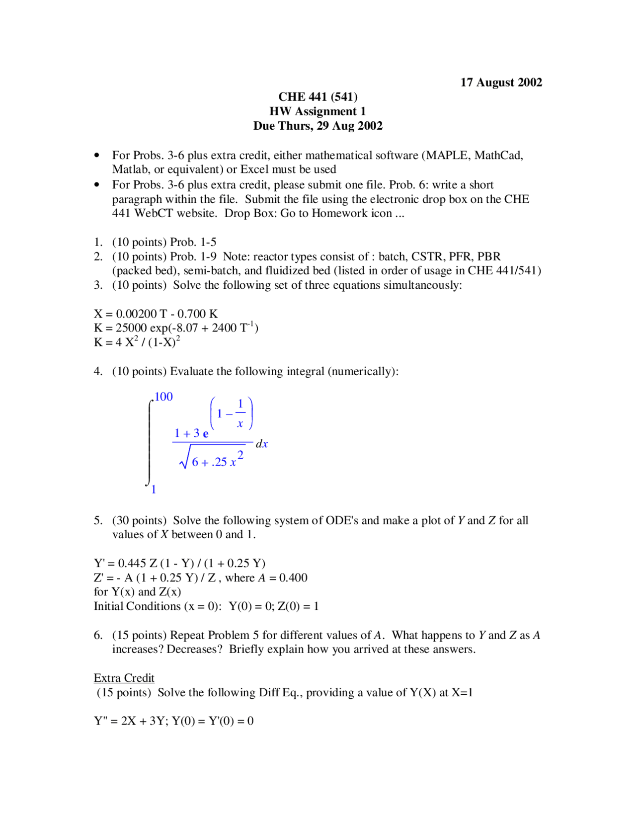 Homework 1 Practice Questions Chemical Kinetics And Reactor Design