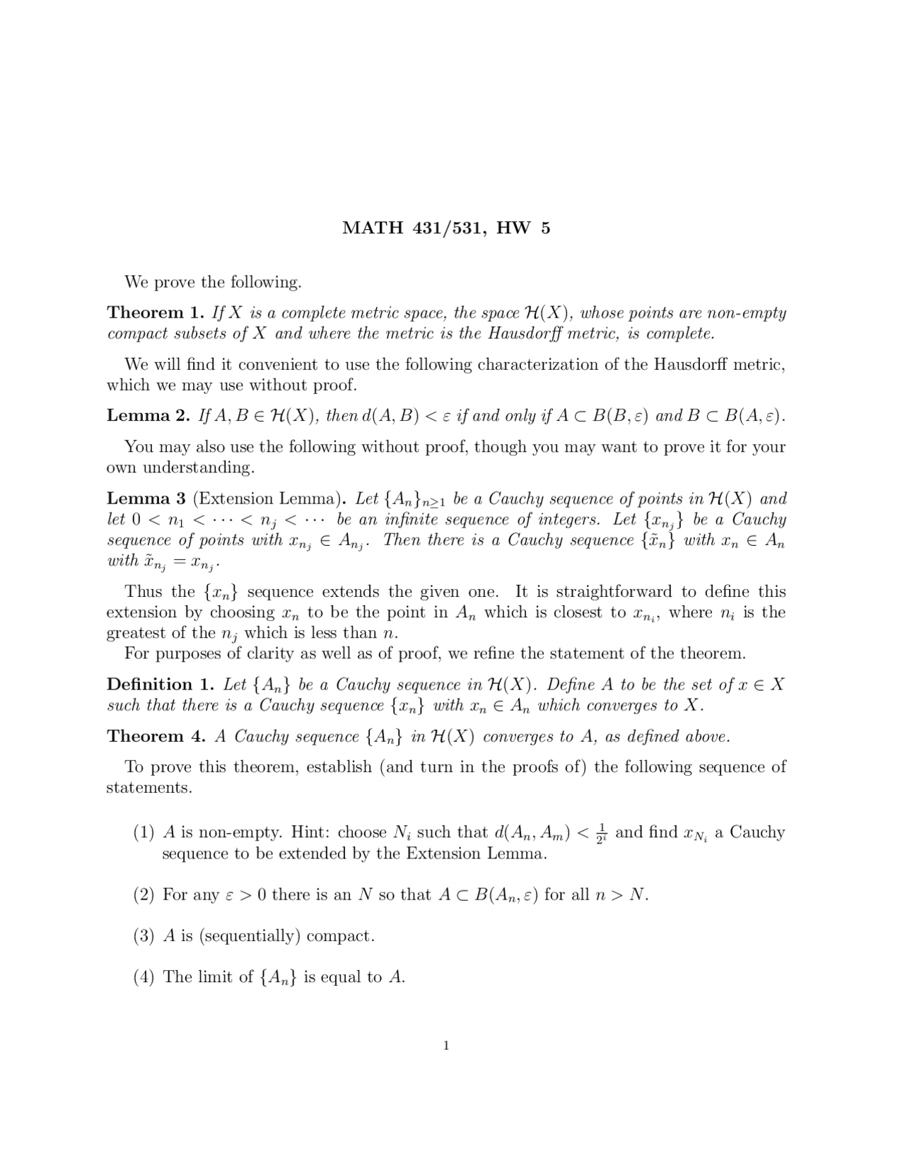 4 Theorem On Introduction To Topology Homework 5 Math 431 Docsity
