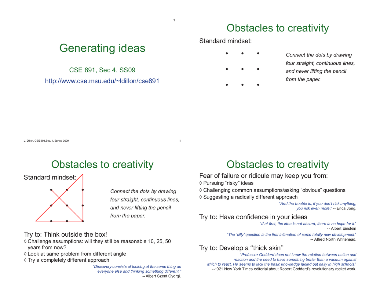 Generating Ideas Lecture Slides Selected Topics Cse 891 Docsity