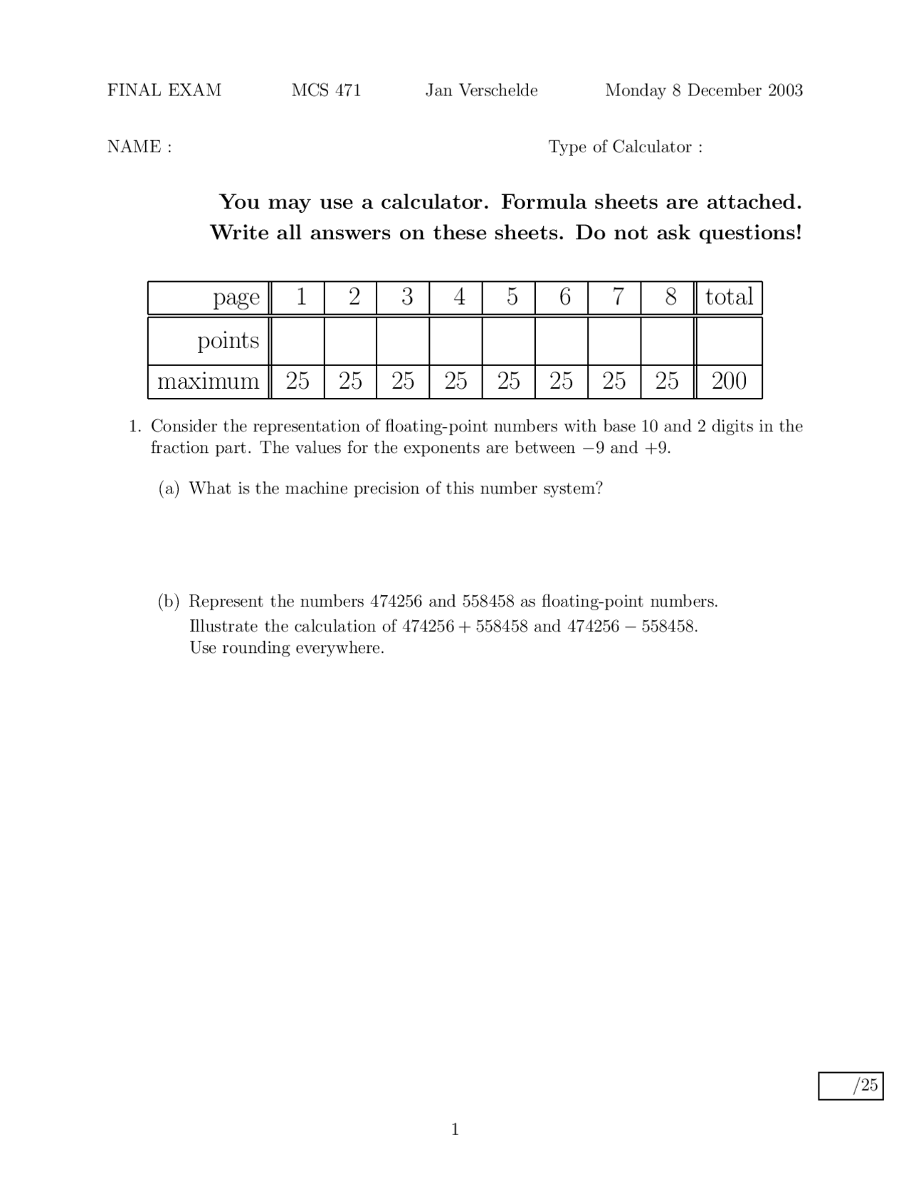 13 Questions On Numerical Analysis Final Exam Mcs 471 Exams