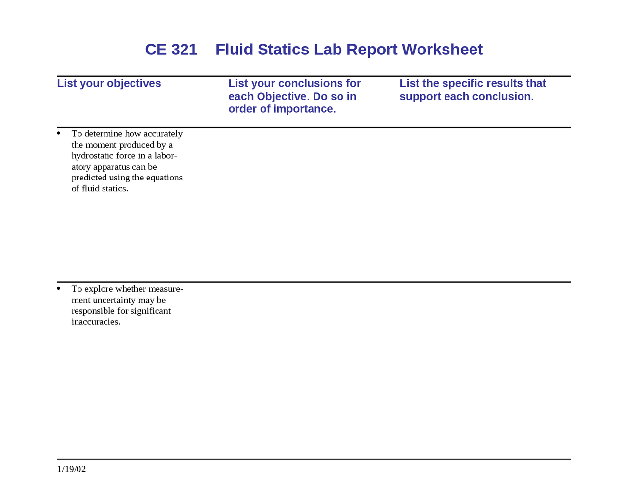 Fluid Statics Lab report Worksheet - Introduction to Fluid Mechanic ...