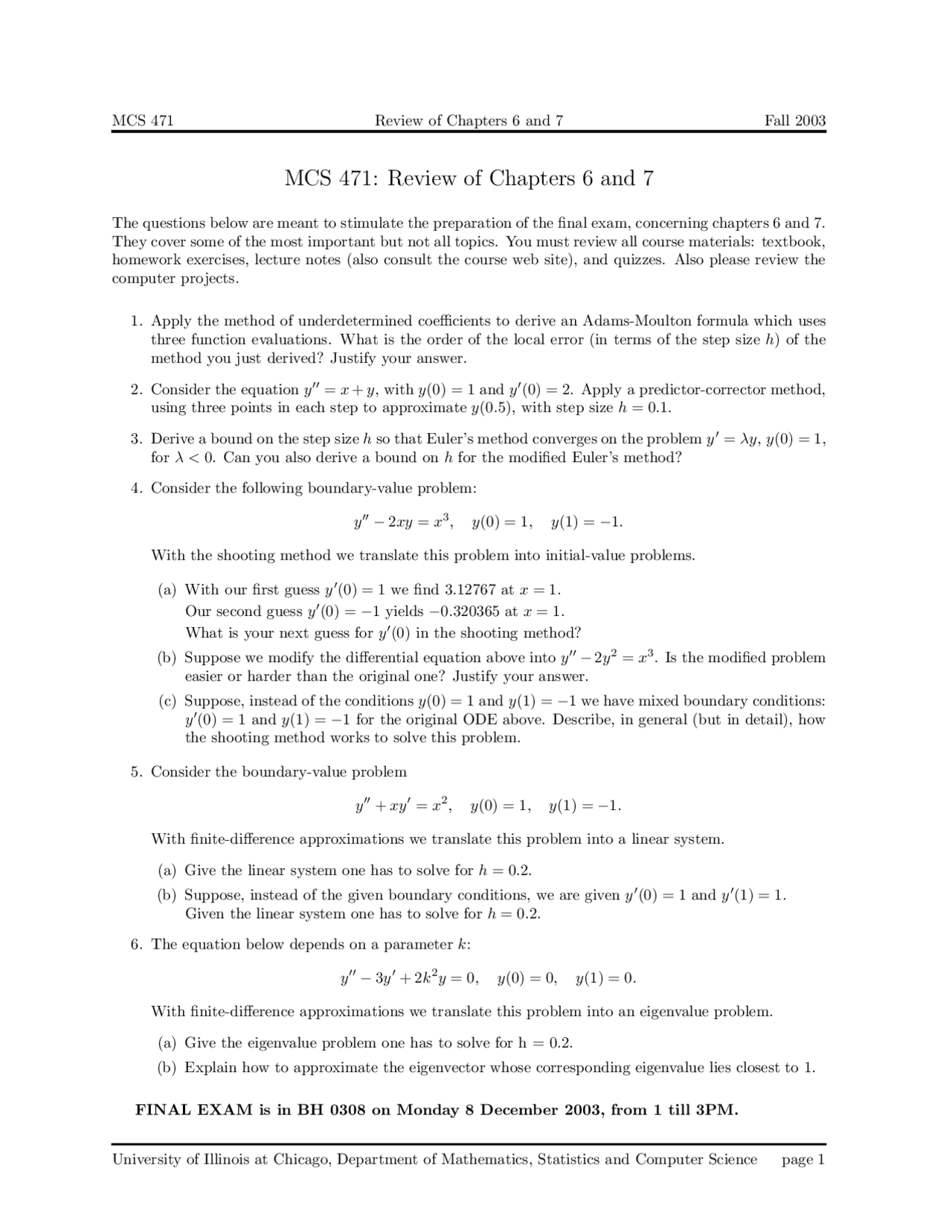 Review Sheet For Numerical Analysis Mcs 471 Docsity