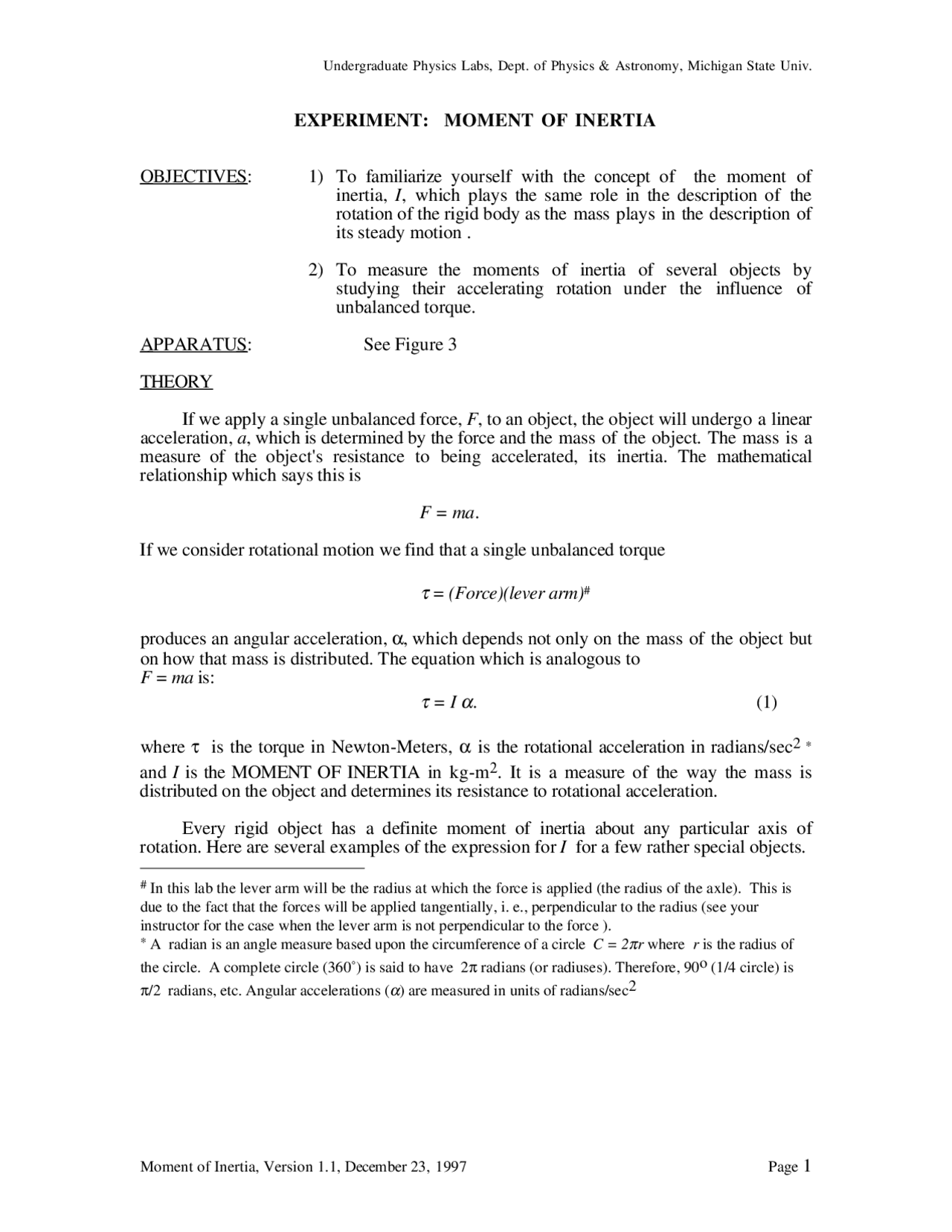Moments of Inertia of Physics Laboratory 1 - Lab | PHY 251 - Docsity