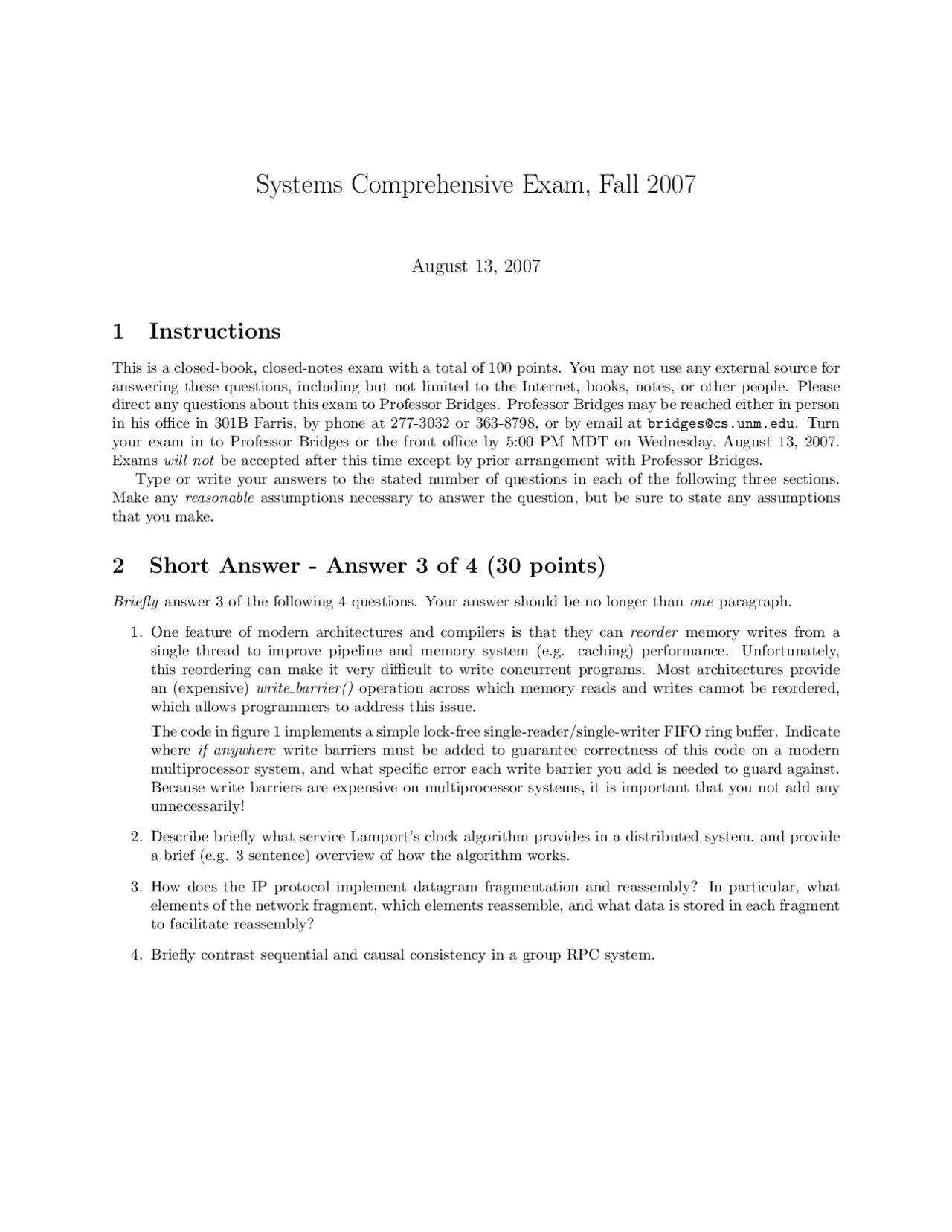 Systems Comprehensive Exam Programming Analysis Cs 591 Docsity