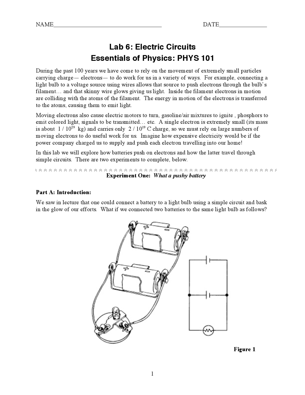 Electric Circuits Essentials Of Physics Lab 6 Phys 101 Docsity