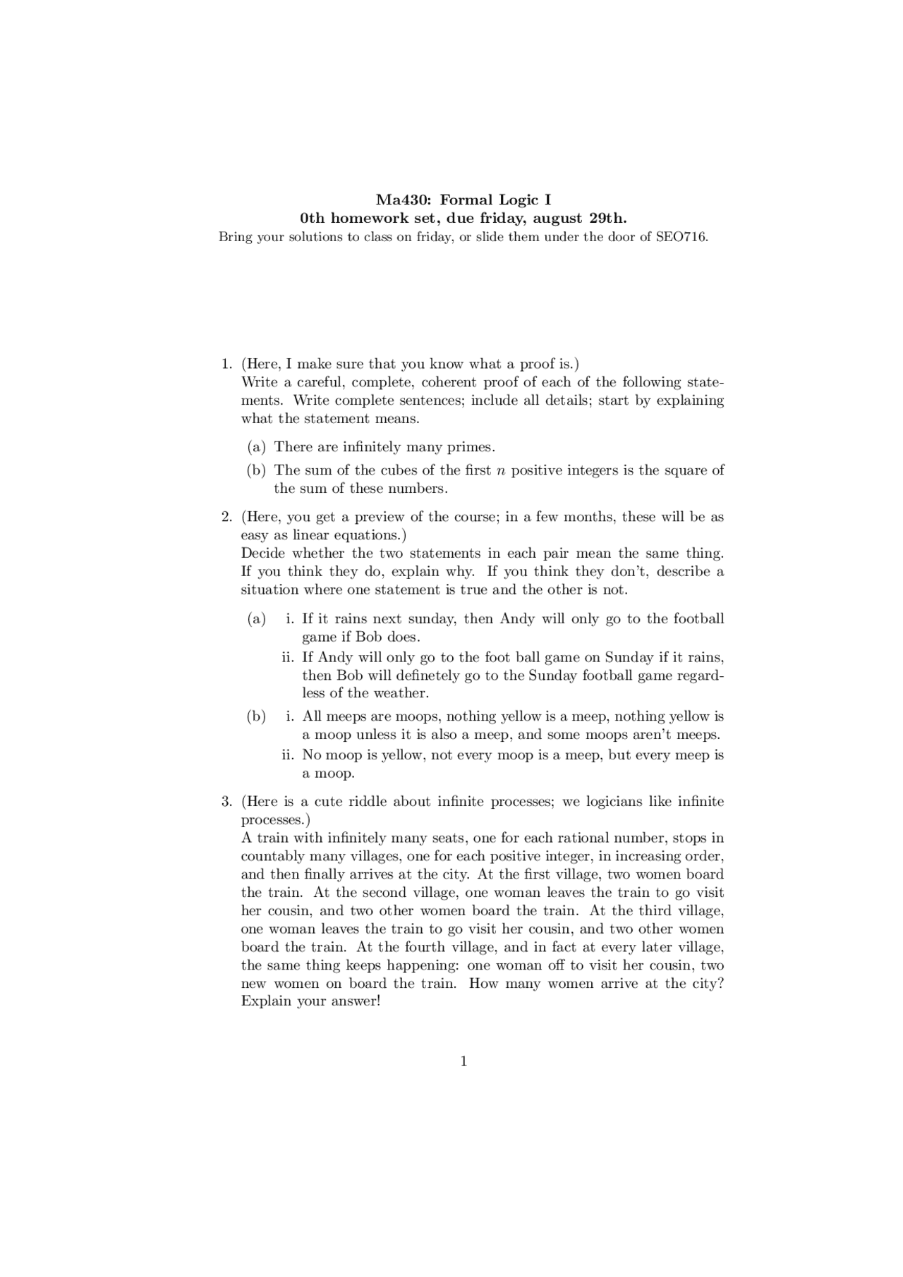 The Homework Set Formal Logic I Math 430 Docsity