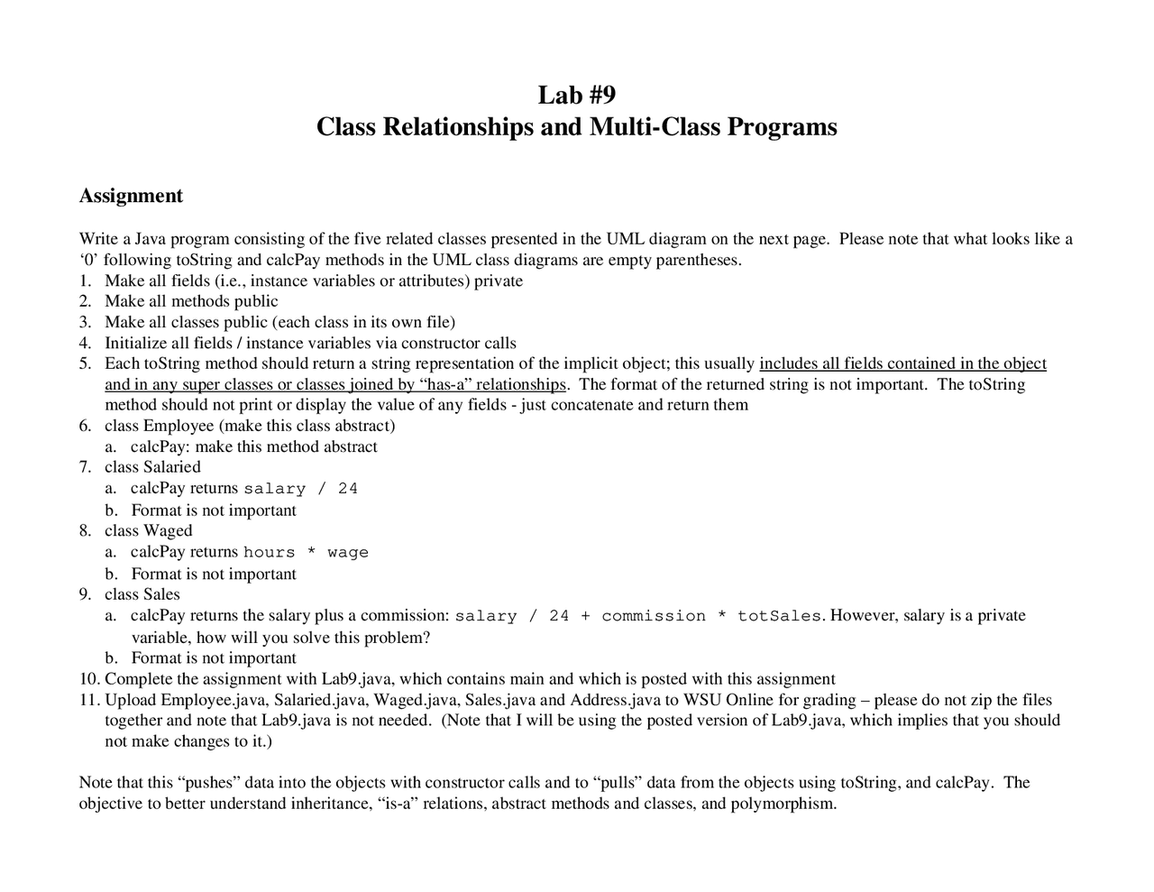 Lab 9: Java Program for Class Relationships and Multi-Class Programs | Lab Reports Computer ...