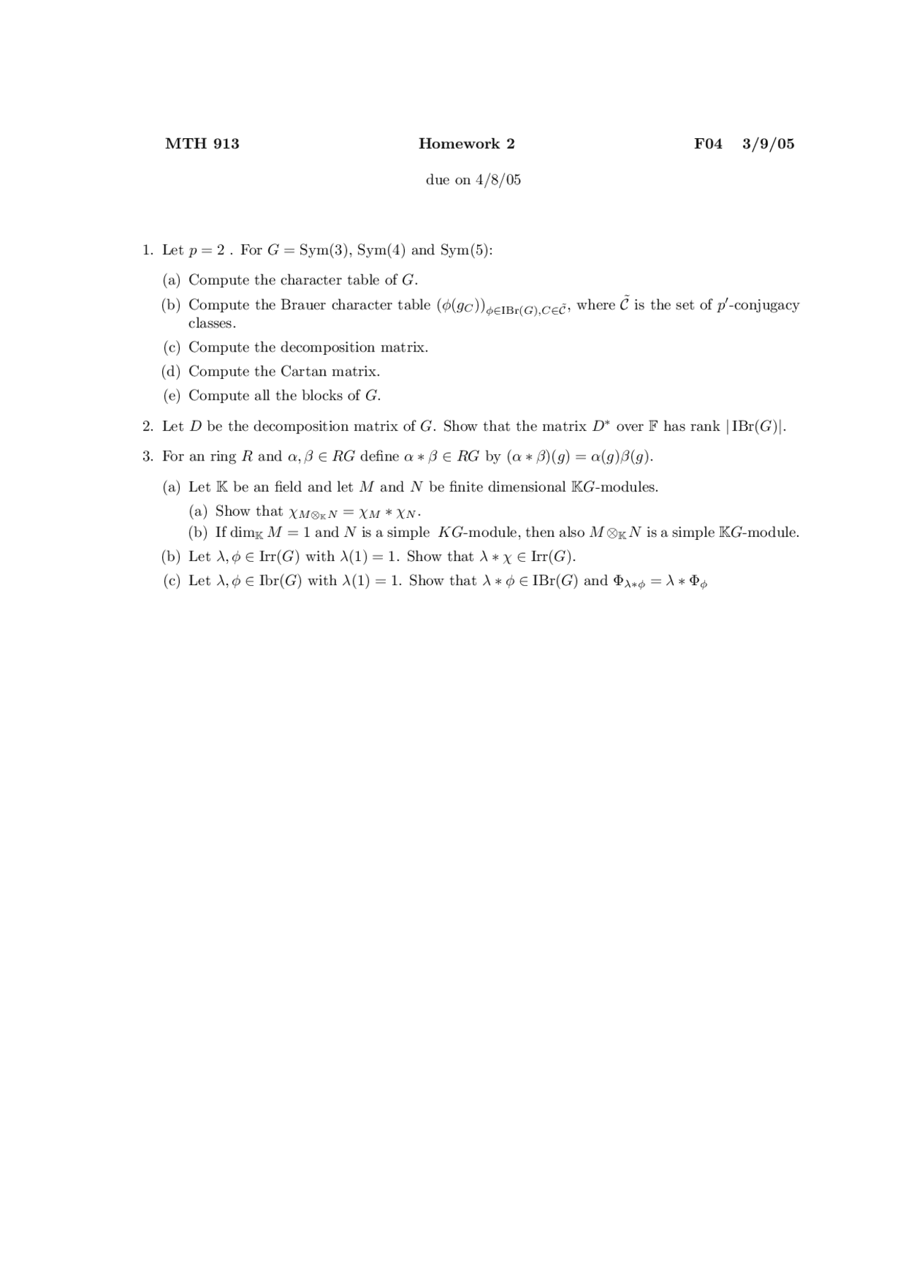 Homework 2 Problems For Group Theory I Mth 912 Docsity