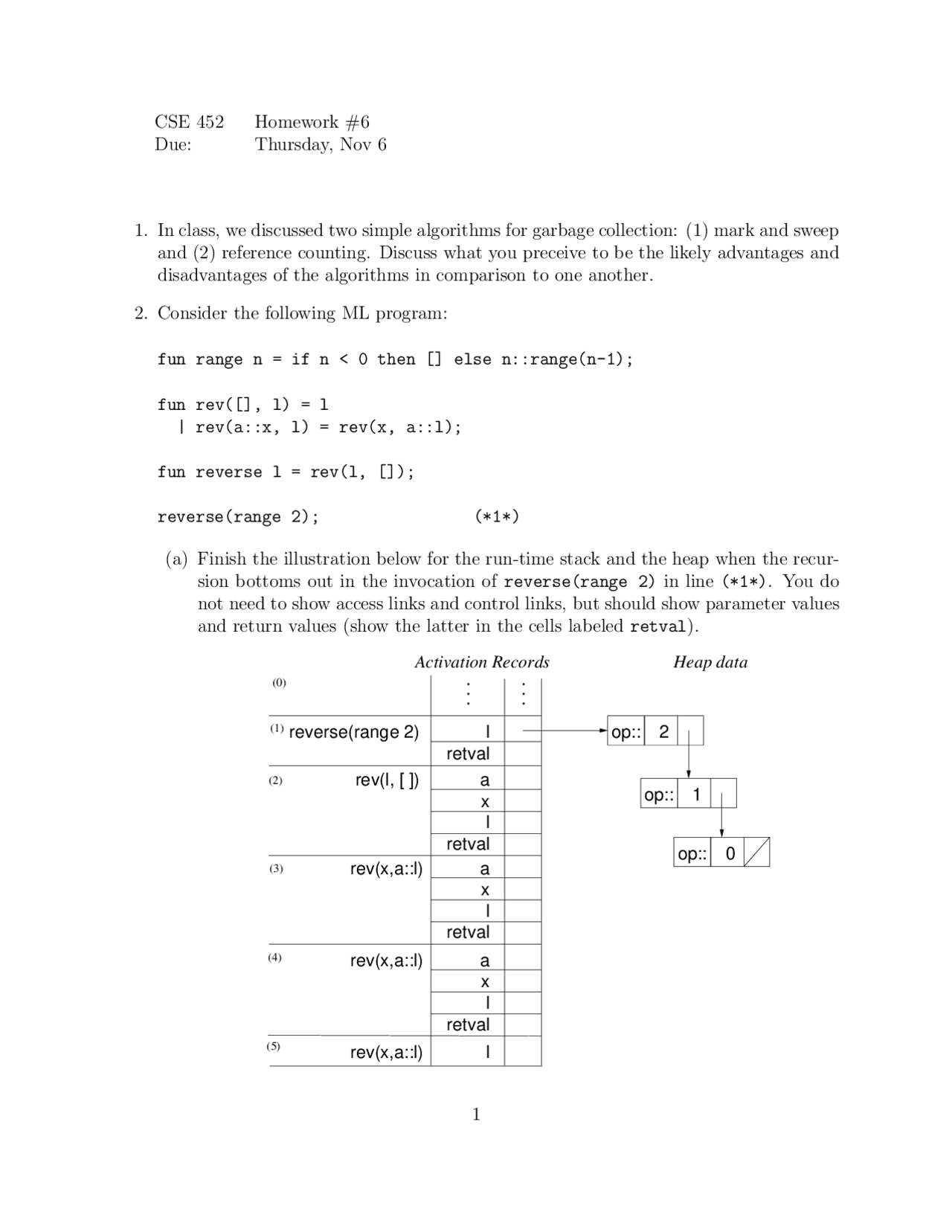 Homework 6 Practice Problems on Organization of Programming Language | CSE 452 - Docsity