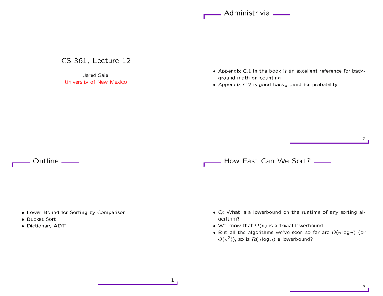 How Fast can we Sort - Lecture Slides | CS 361L - Docsity