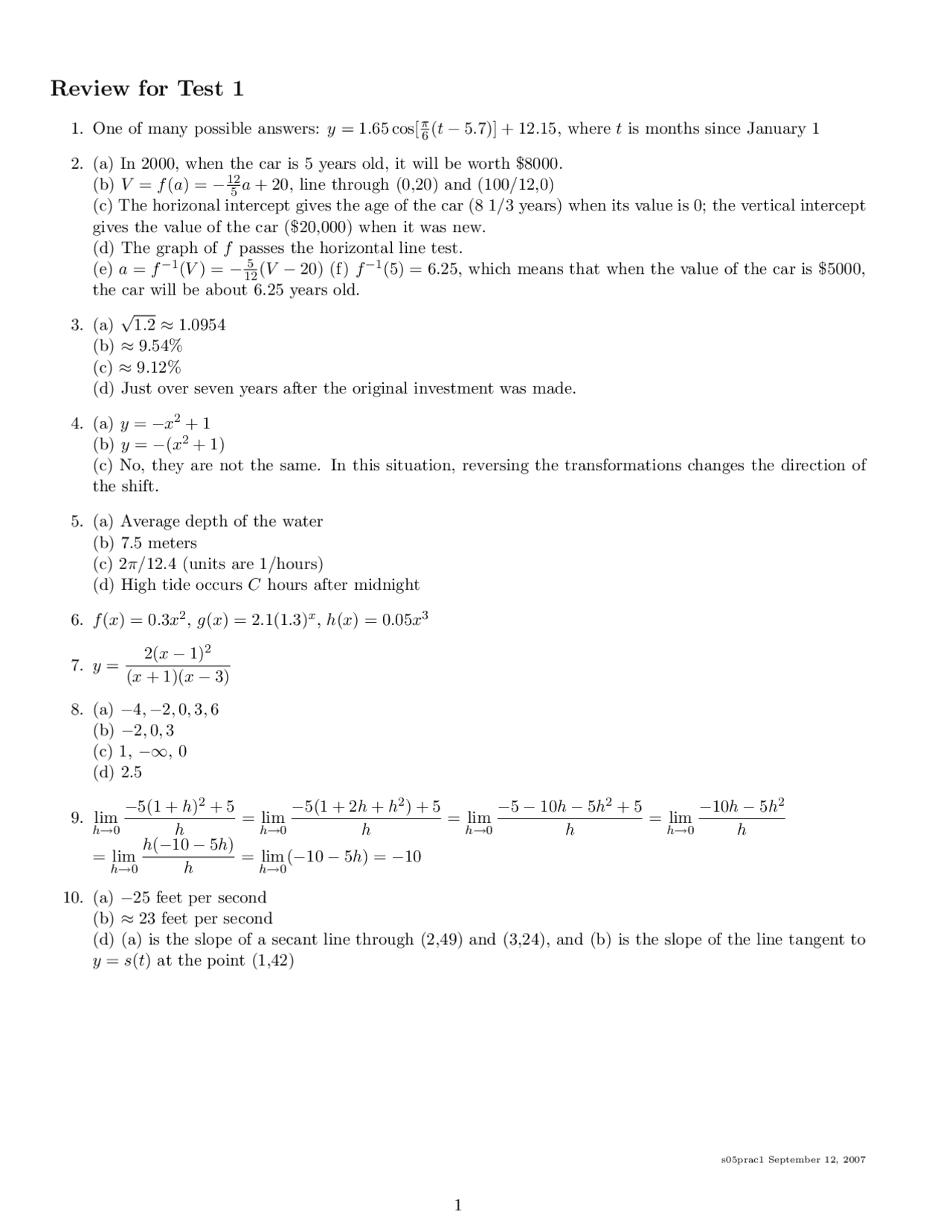 Review For Test 1 Honors Calculus Analytic Geometry 1 Mac 2311