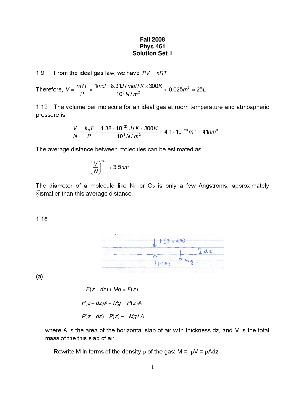 Solution Set 1 Thermal And Statistical Physics Phys 461 Docsity