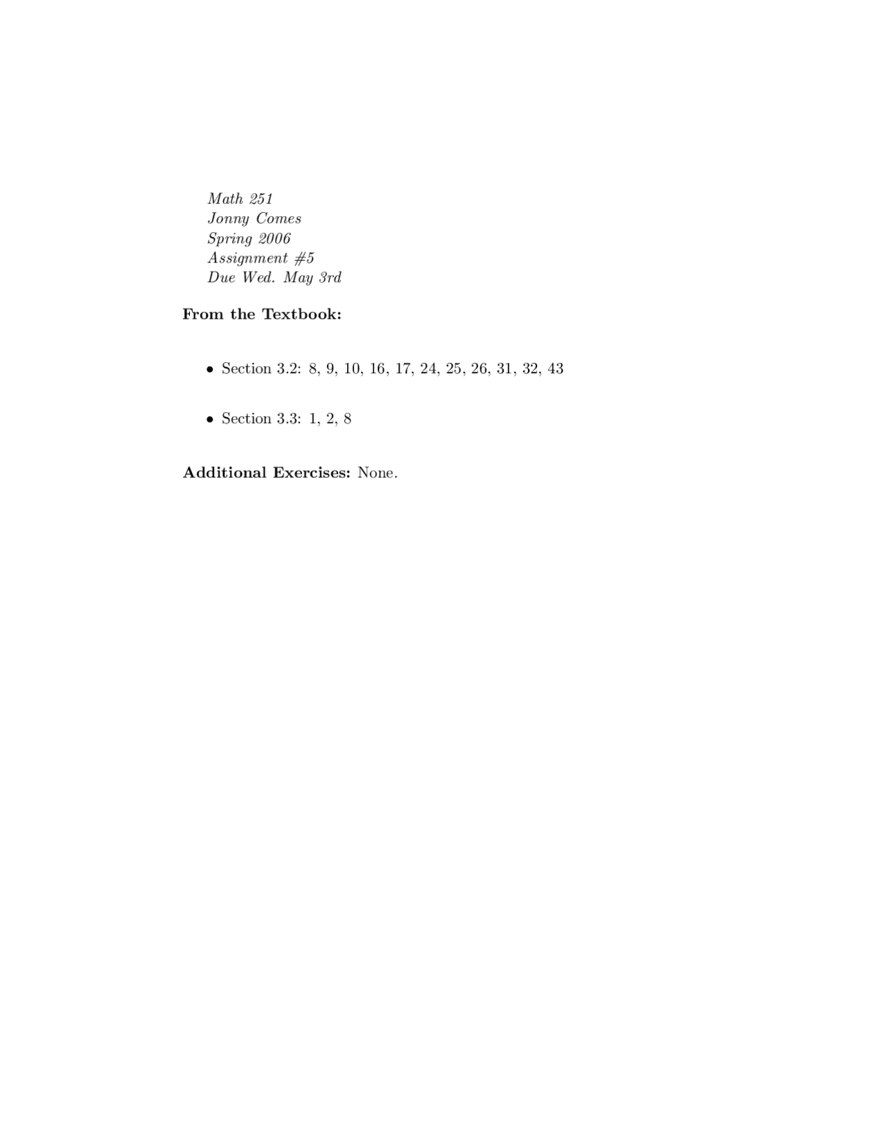 Assignment 5 Questions Calculus I Math 251 Docsity