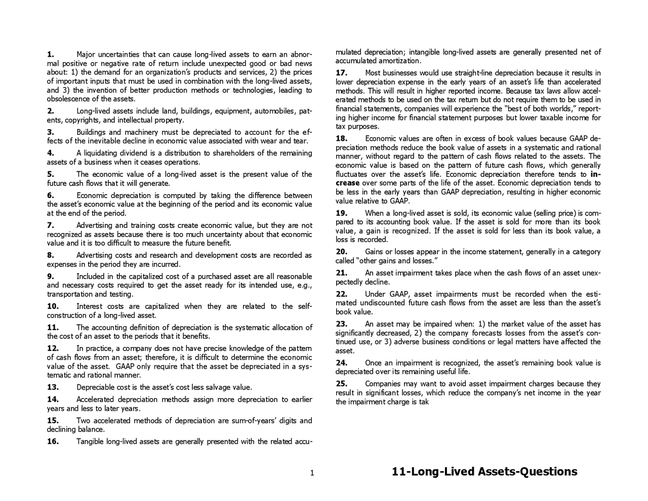 25 Questions For Assignment 11 Introduction To Financial Accounting