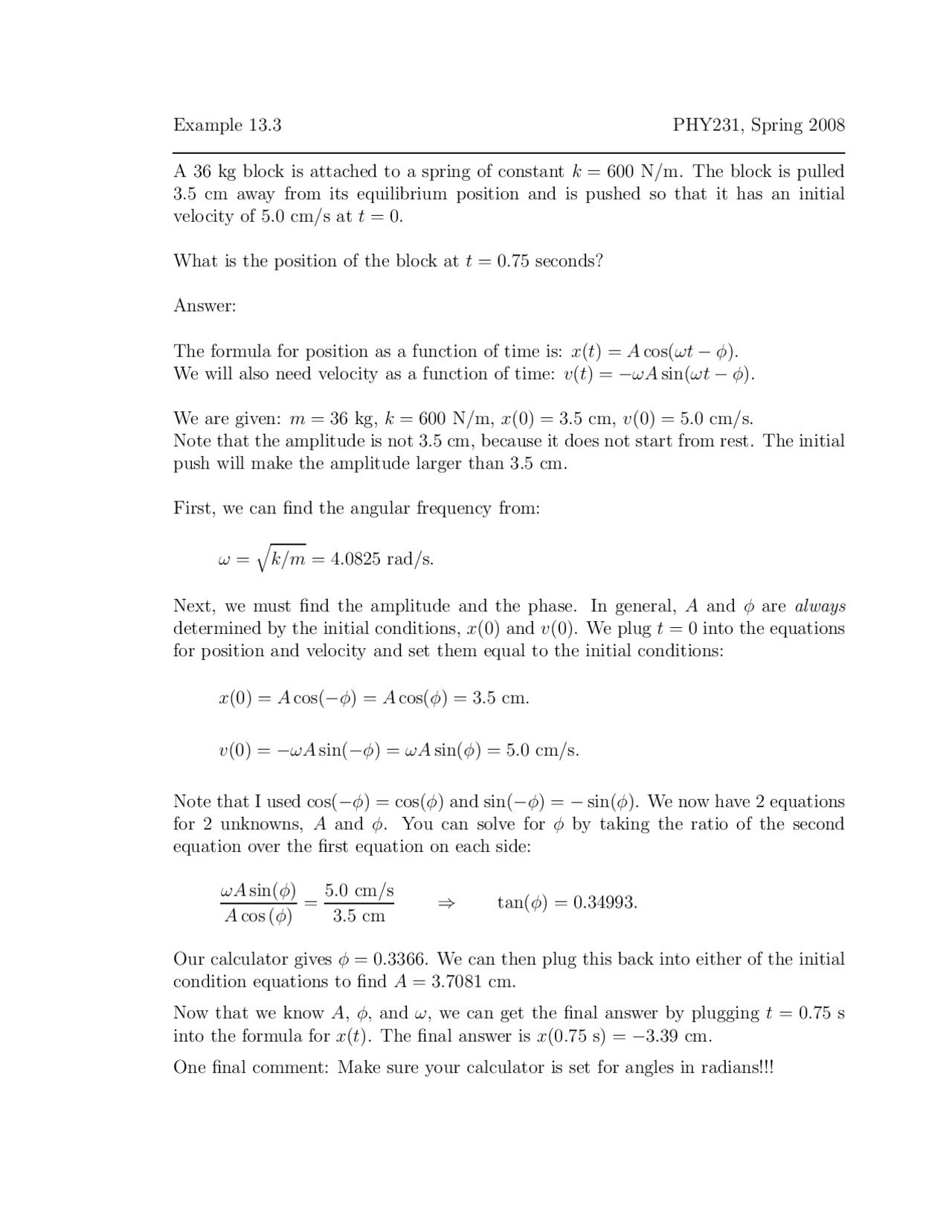 Solved Examples For Introductory Physics I Phy 231 Docsity