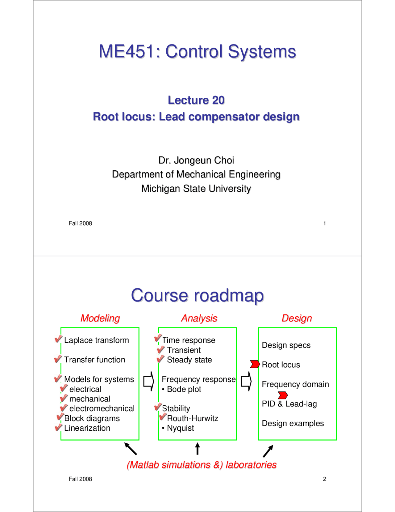 Root Locus Lead Compensator Design Lecture Slides Me 451 Docsity