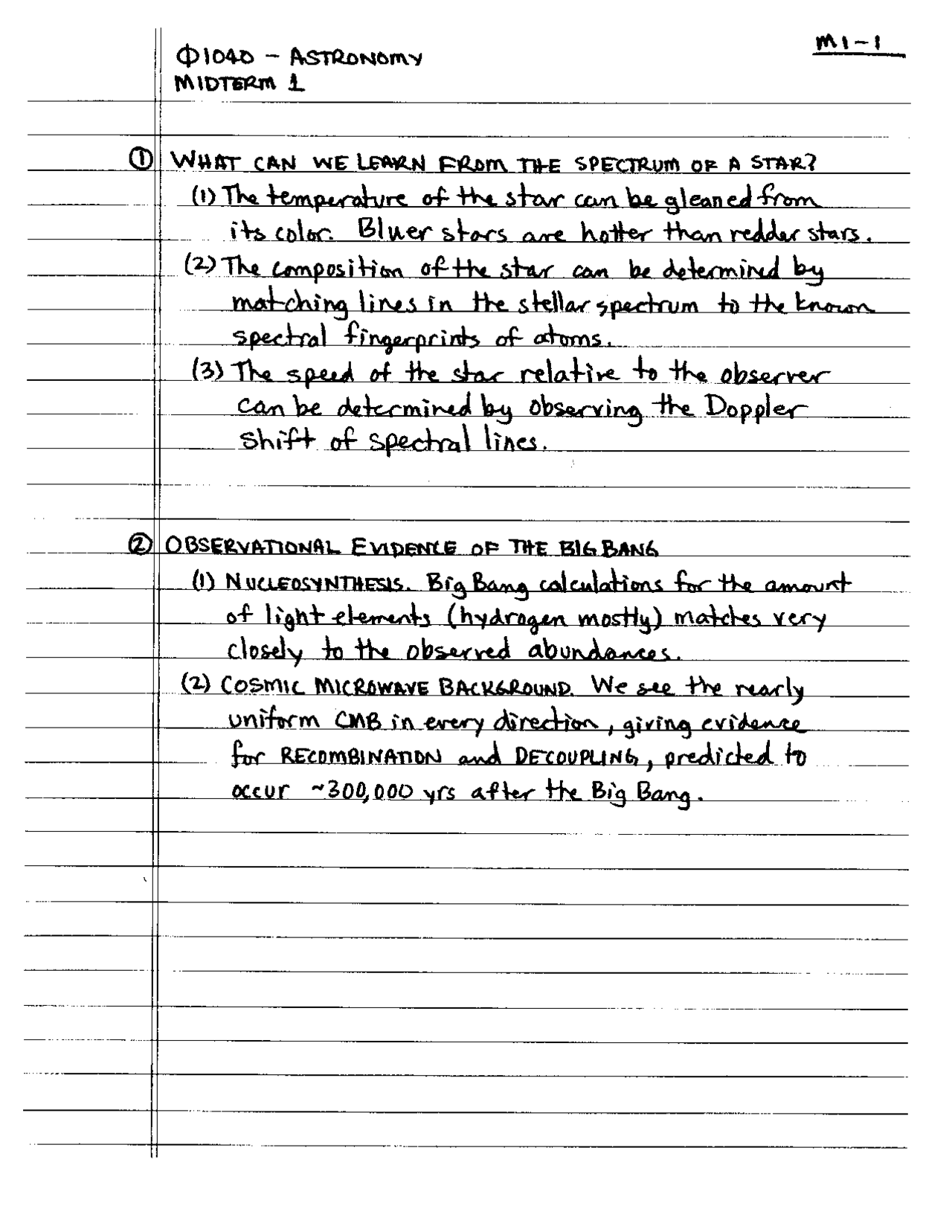 Midterm Exam 1 Elementary Astronomy Phys 1040 Docsity
