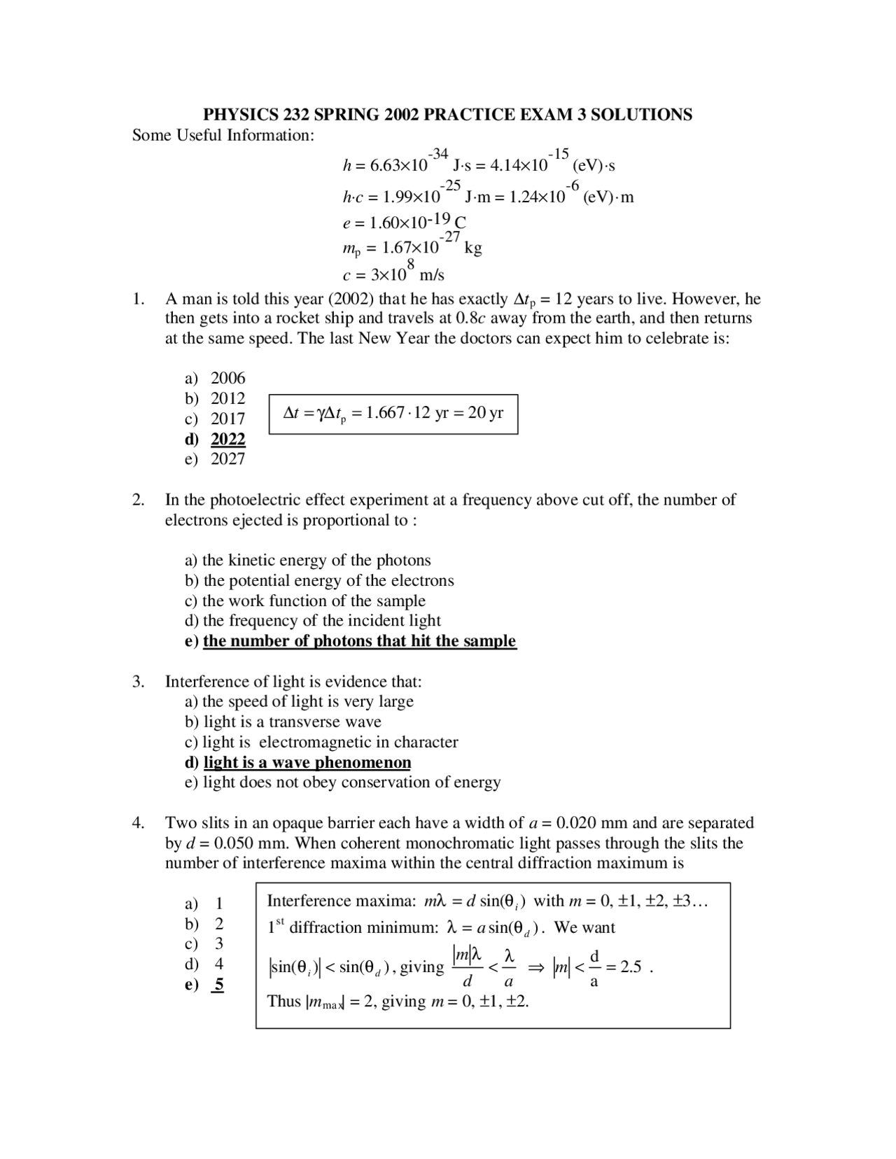 Introductory Physics Ii Practice Exam 3 Solutions Phy 232 Docsity
