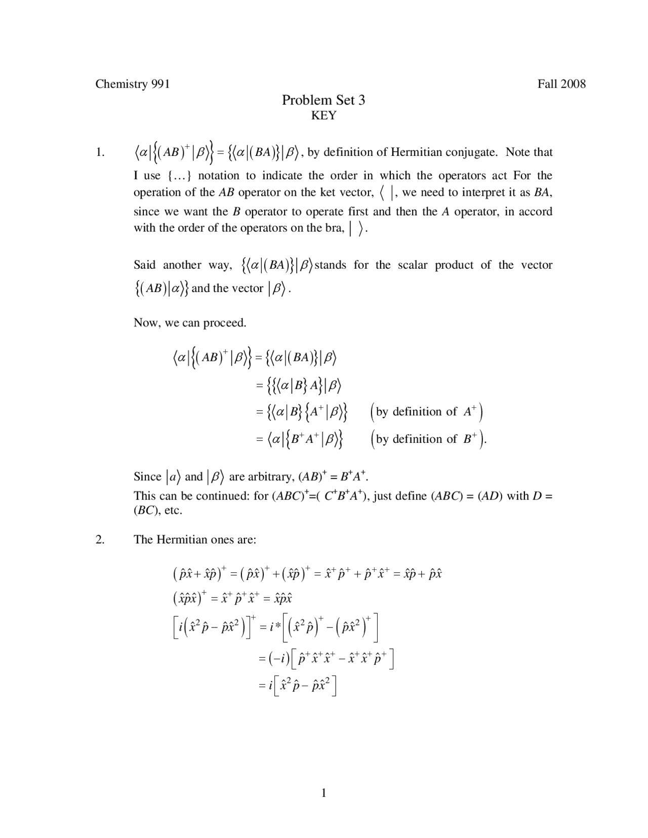 Quantum Chemistry And Statistical Thermodynamics I Problem Set 3
