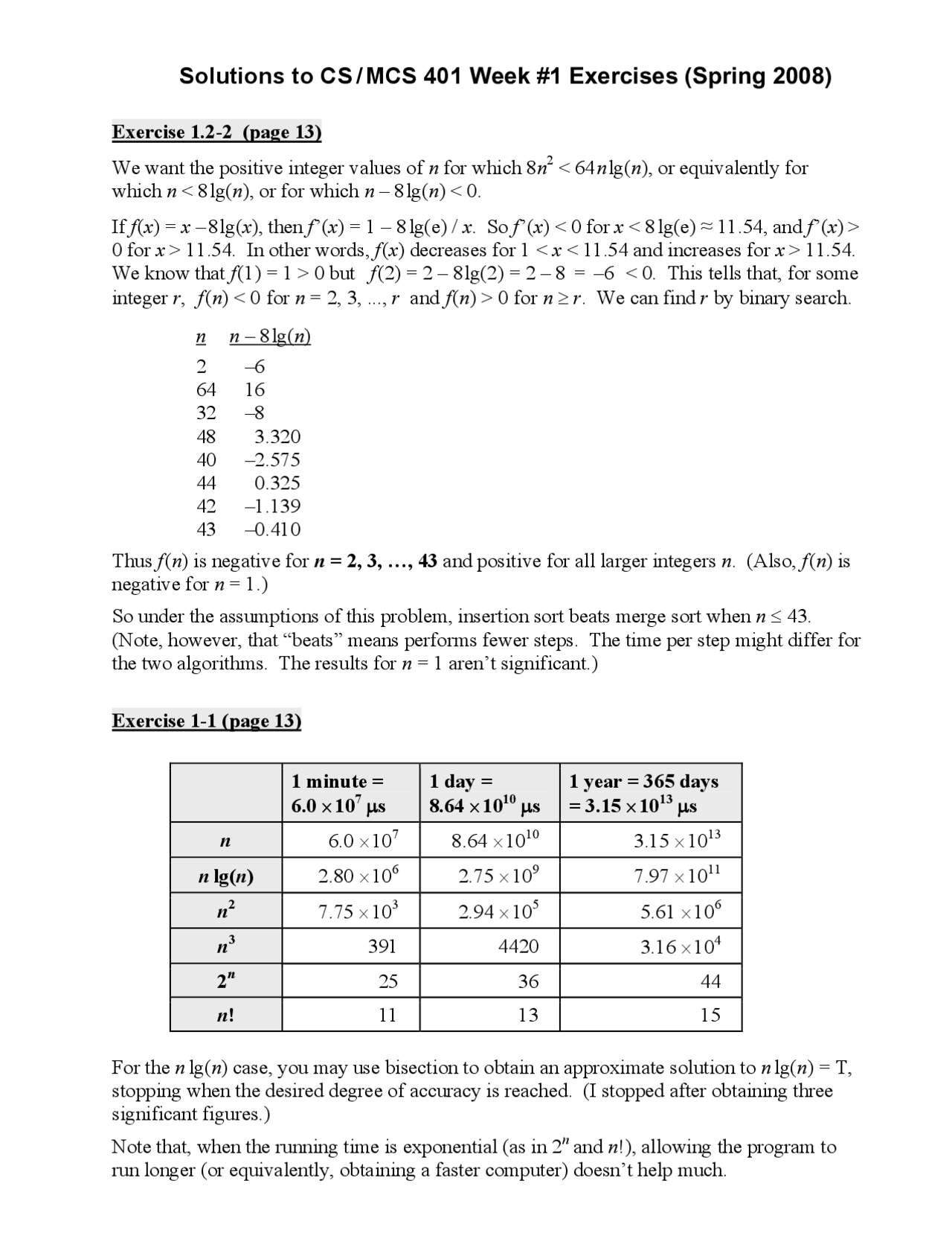 Assignment 1 Solutions Computer Algorithms I Mcs 401 Docsity