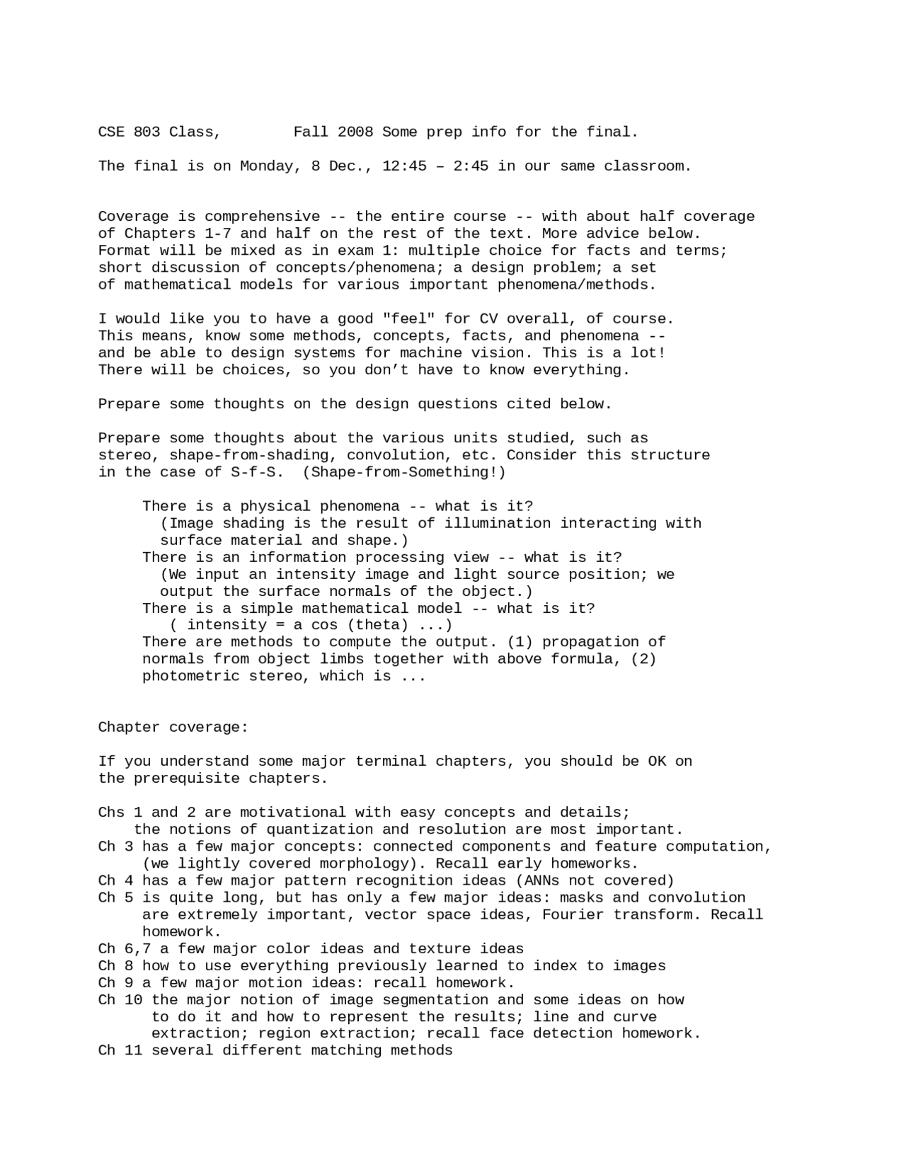 Practice Exam Questions For Computer Vision Cse 803 Docsity