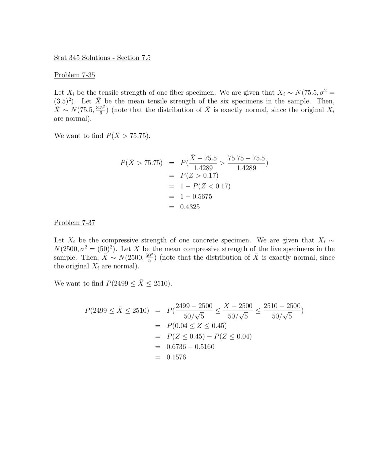 4 Problems with Solutions | Mathematical Statistics and Probability Theory | STAT 345 - Docsity