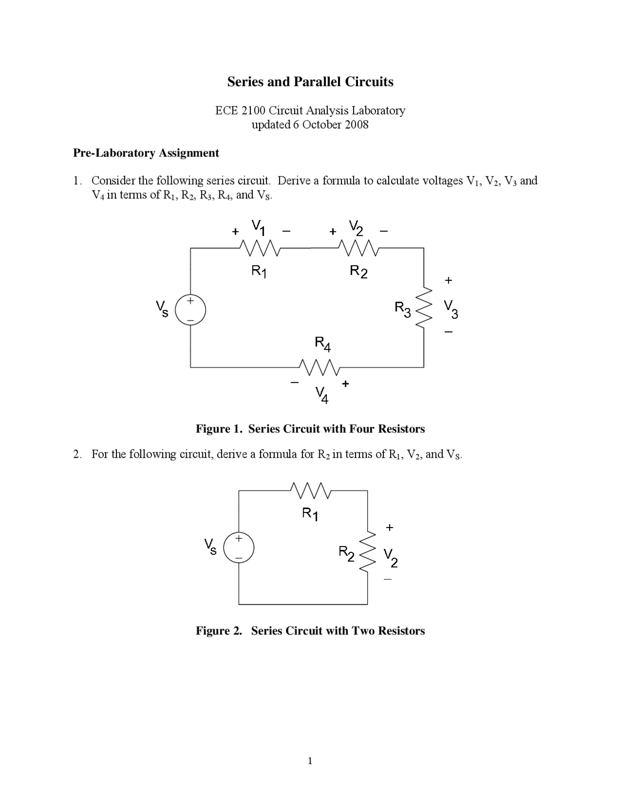 Pre-Lab Assignment - Series and Parallel Circuits | ECE 2100 - Docsity