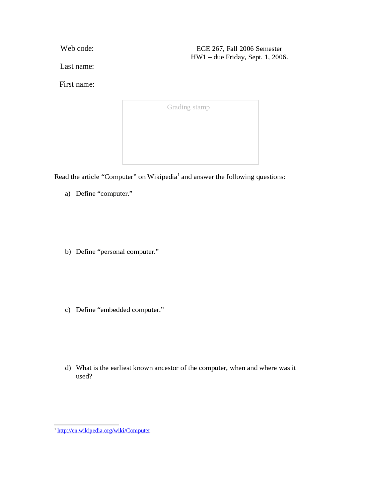 11 Questions On Computer Organization I Assignment 1 Ece 267 Docsity