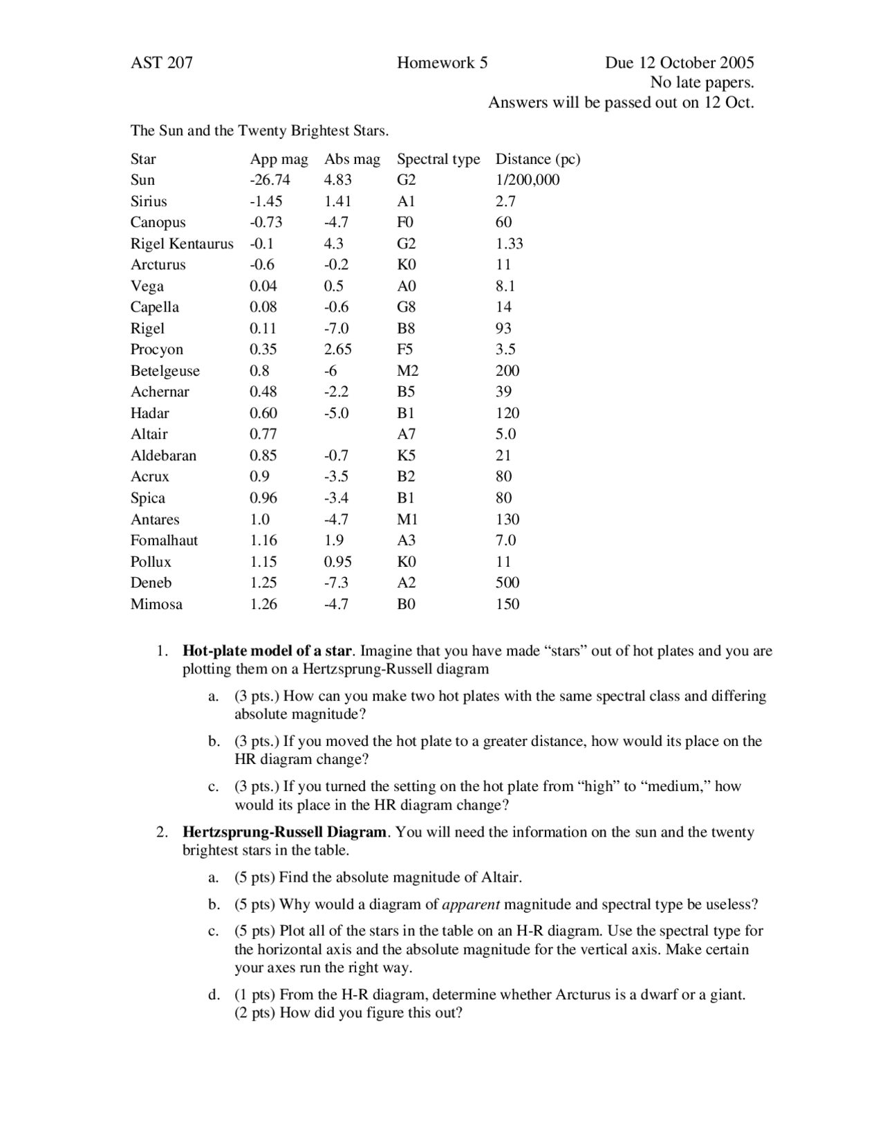 Practice Problems on The Science of Astronomy - Homework 5 | AST 207 ...