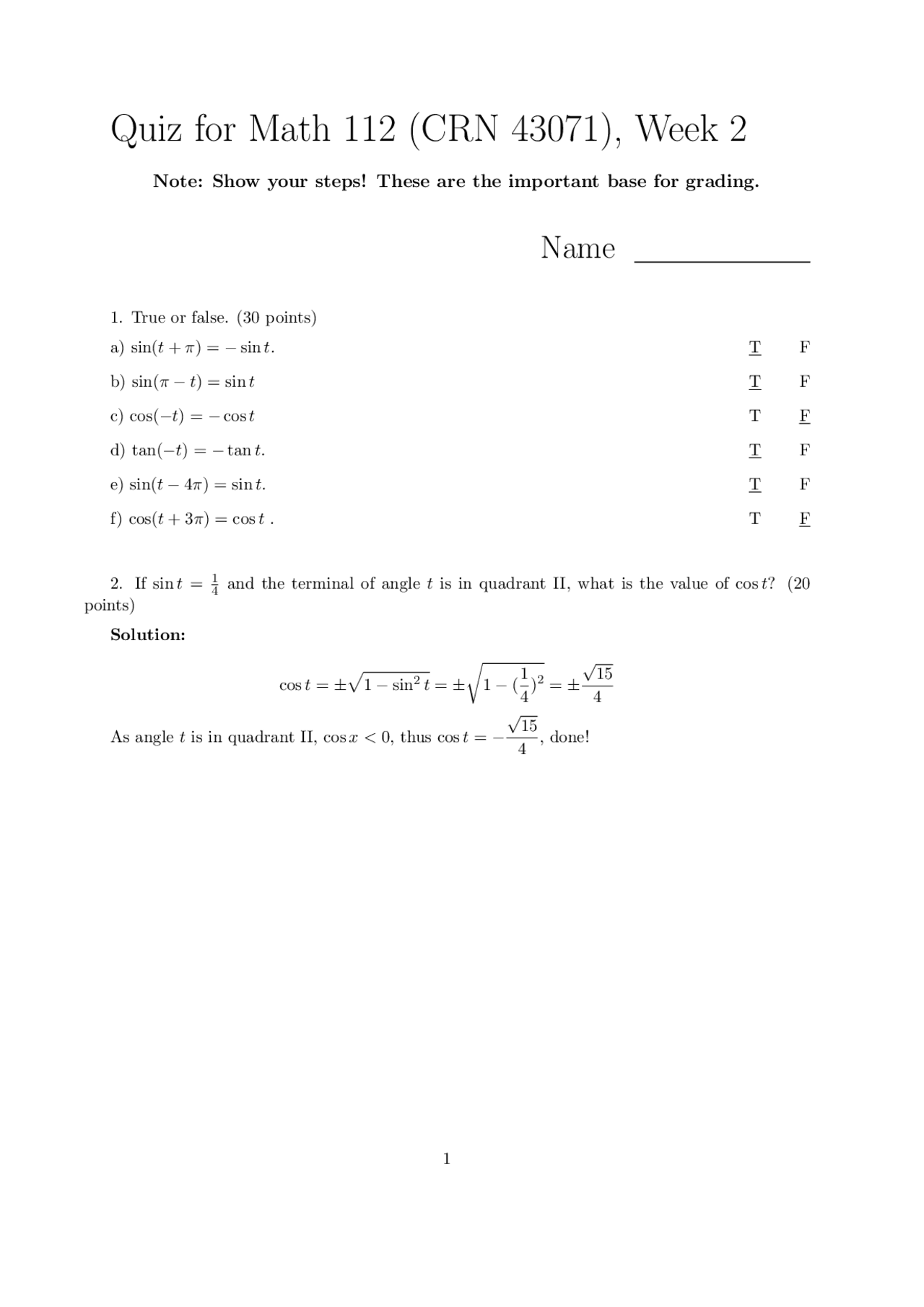 4 Solved Problems On The Graph Functions Quiz Math 112 Docsity