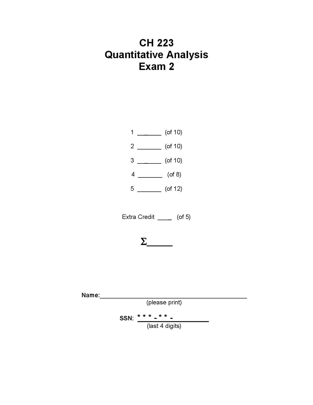 Questions Of Quantitative Analysis Exam Ch 223 Docsity