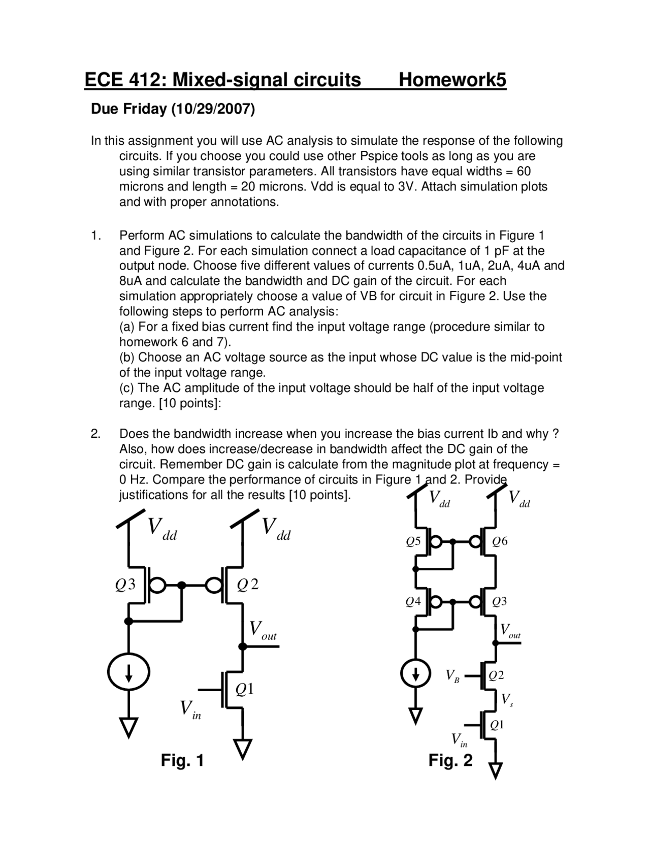 Homework 5 Mixed Signal Circuit Design Ece 412 Docsity