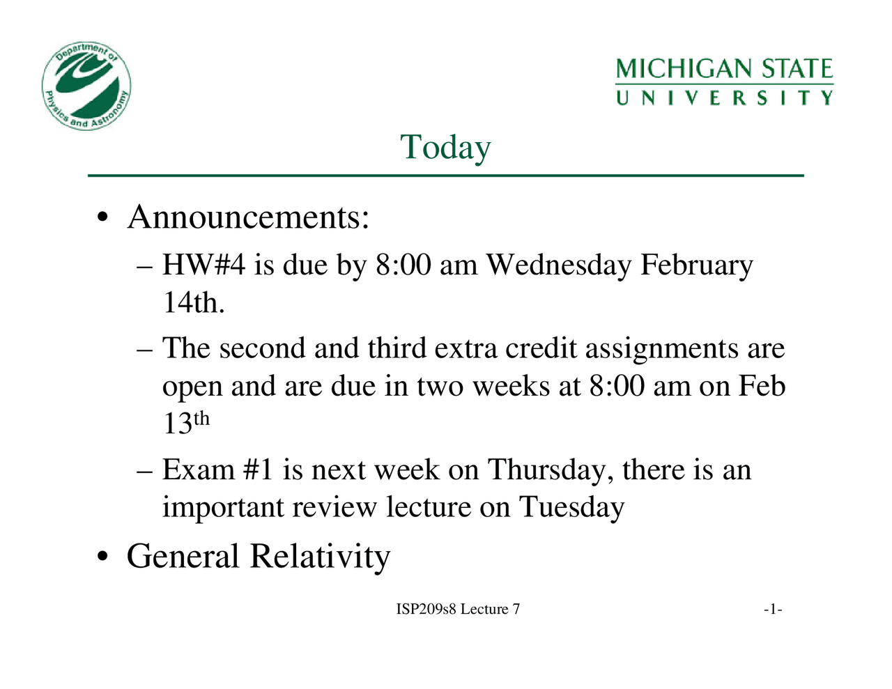 General Relativity Equation Lecture Slides Isp 209 Docsity