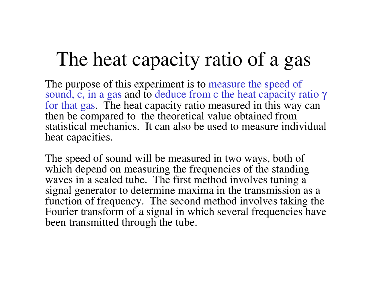 The Heat Capacity Ratio of a Gas - Lecture Notes | CH 417 - Docsity