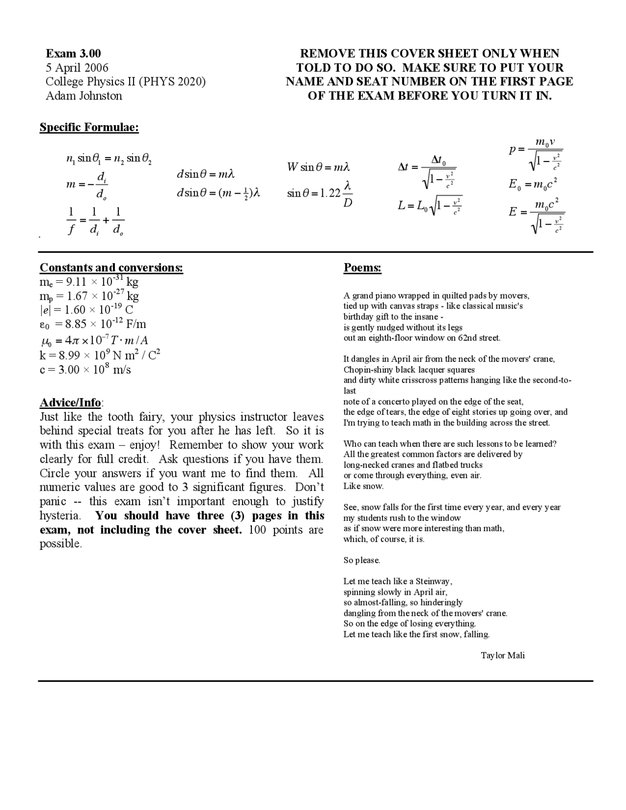 Review Sheet For Exam College Physics Ii Phys 2020 Docsity