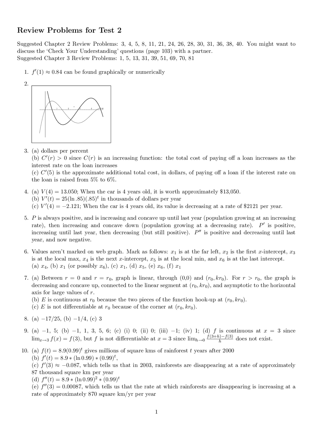 Review Problems For Test 2 Honors Calculus Analytic Geometry 1 Mac