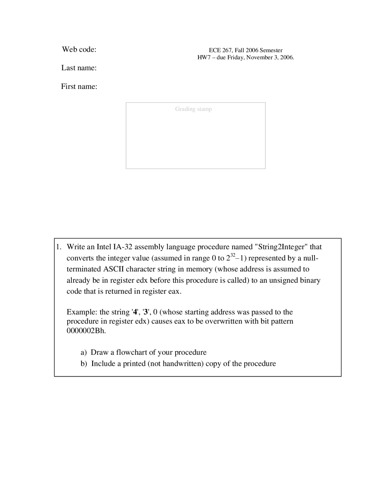 Homework 7 Questions Computer Organization I Ece 267 Docsity