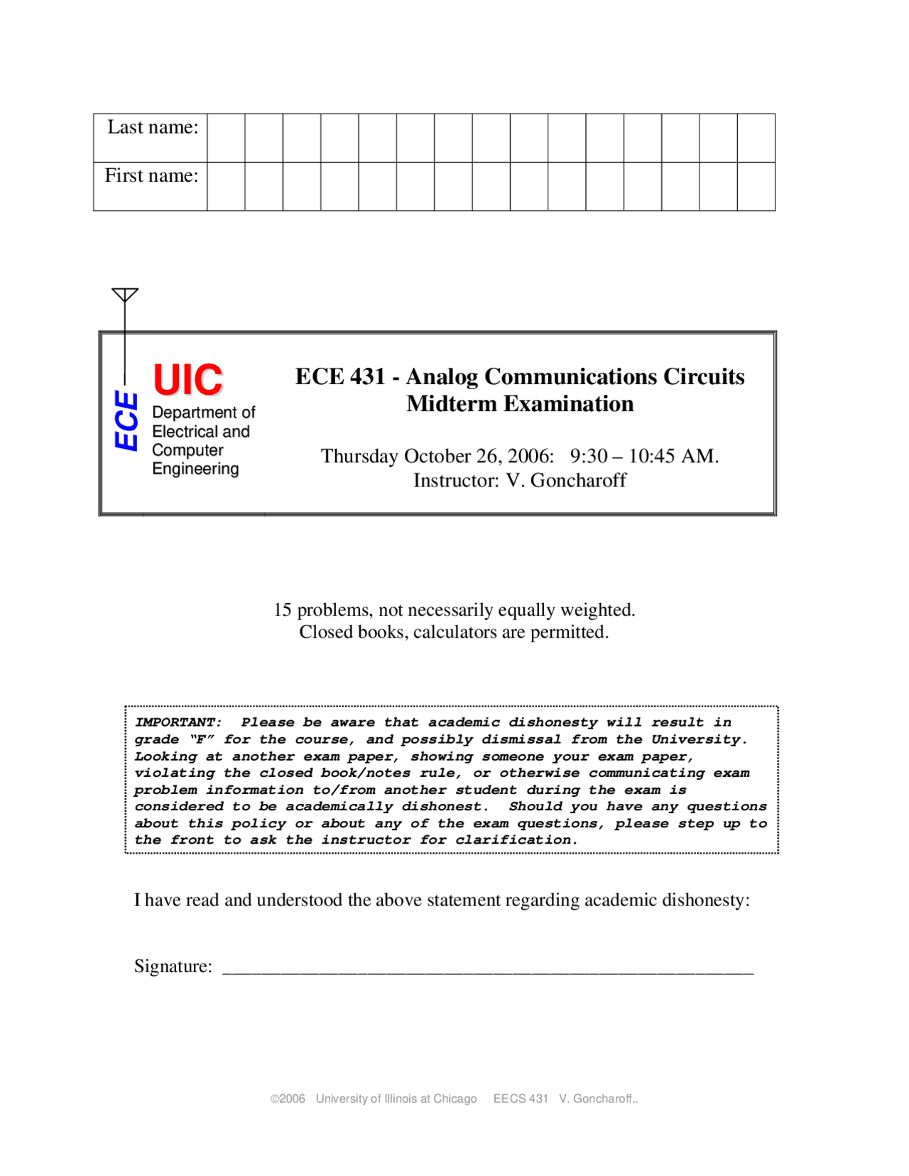Midterm Questions for Solutions - Analog Communication Circuits | ECE ...