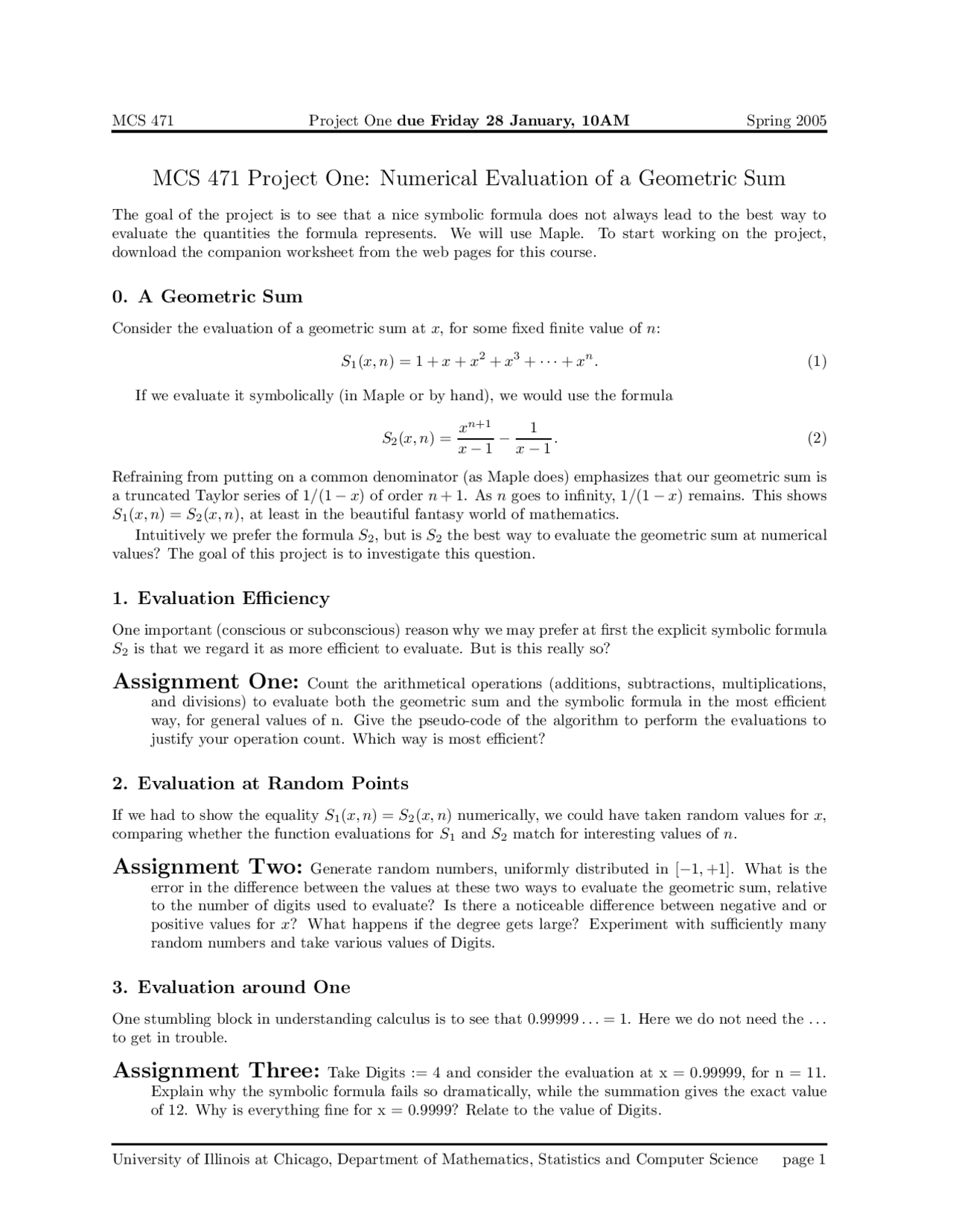 MCS 471 Project One: Numerical Evaluation of a Geometric Sum | Study Guides, Projects, Research ...