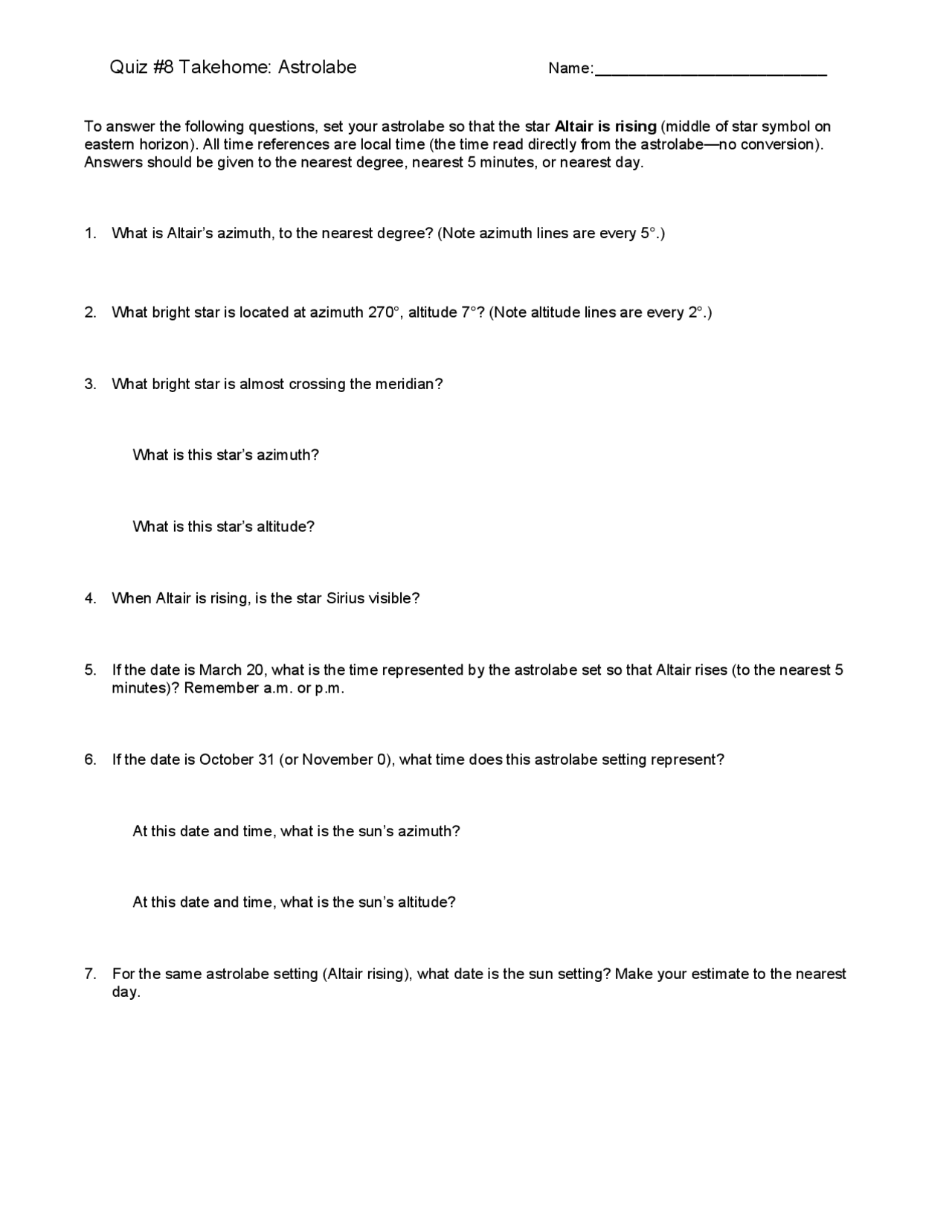 7 Questions On Astrolabe Quiz 8 The Celestial Clockworks Ast 101