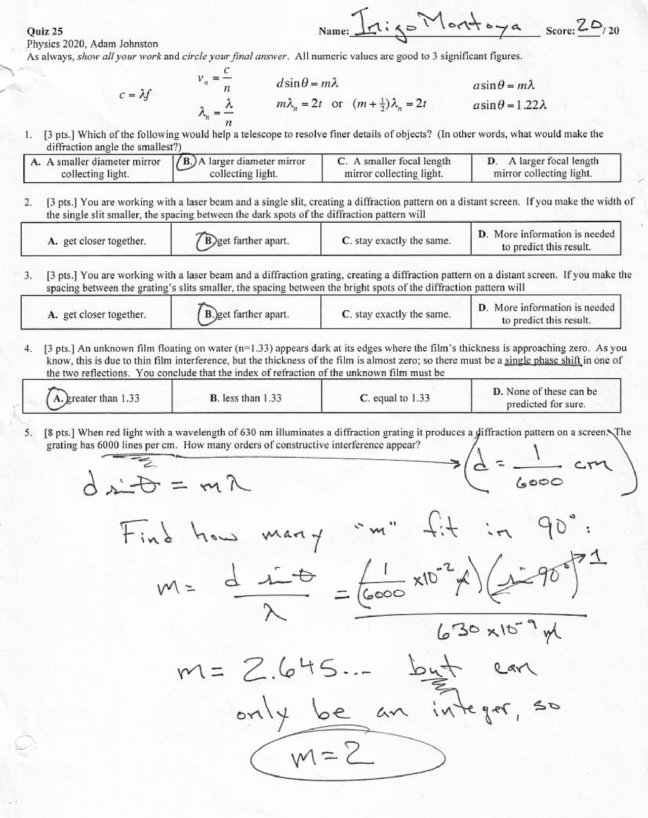 Quiz 25 With Solution Scientist College Physics Ii Phys 2020 Docsity