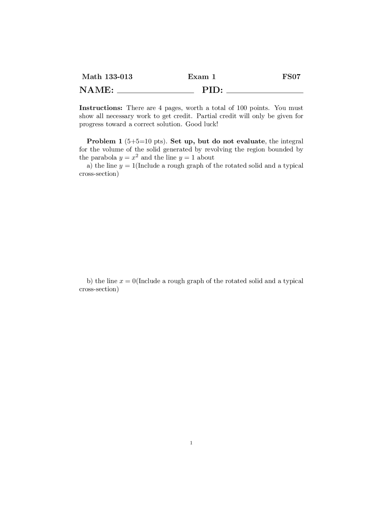 Integrals Analysis Exam Calculus Ii Mth 133 Docsity